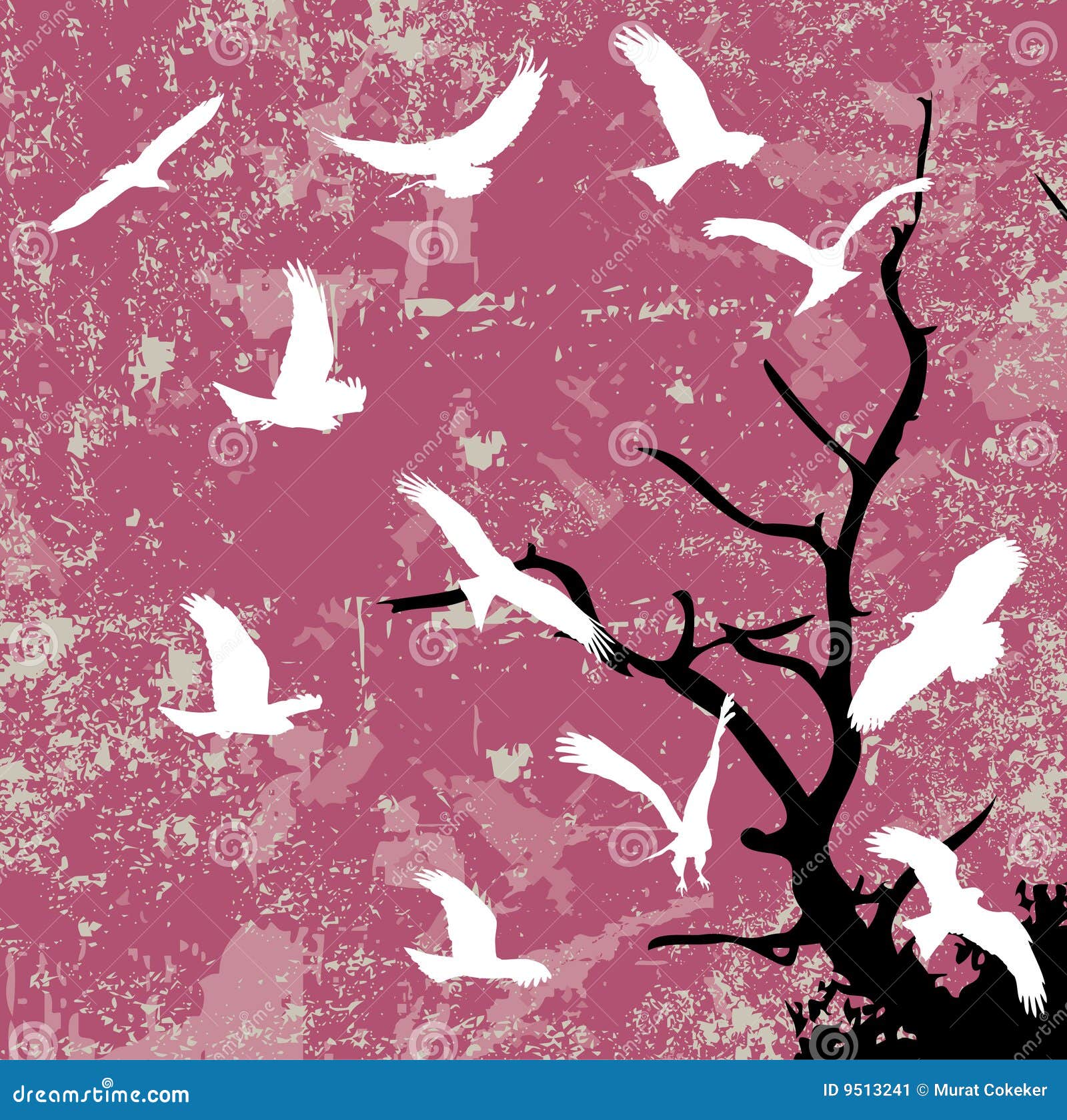 Grunge Abstract Bird and Tree Silhouette Raster Stock Vector ...