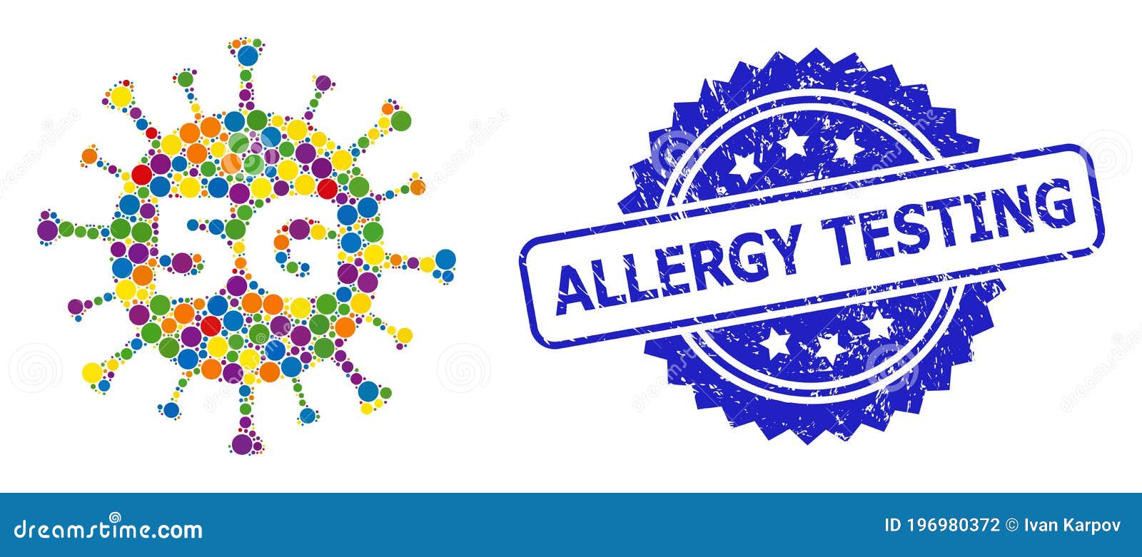 Grunge Allergy Testing Stamp Seal and Bright Colored Collage 5G Virus ...