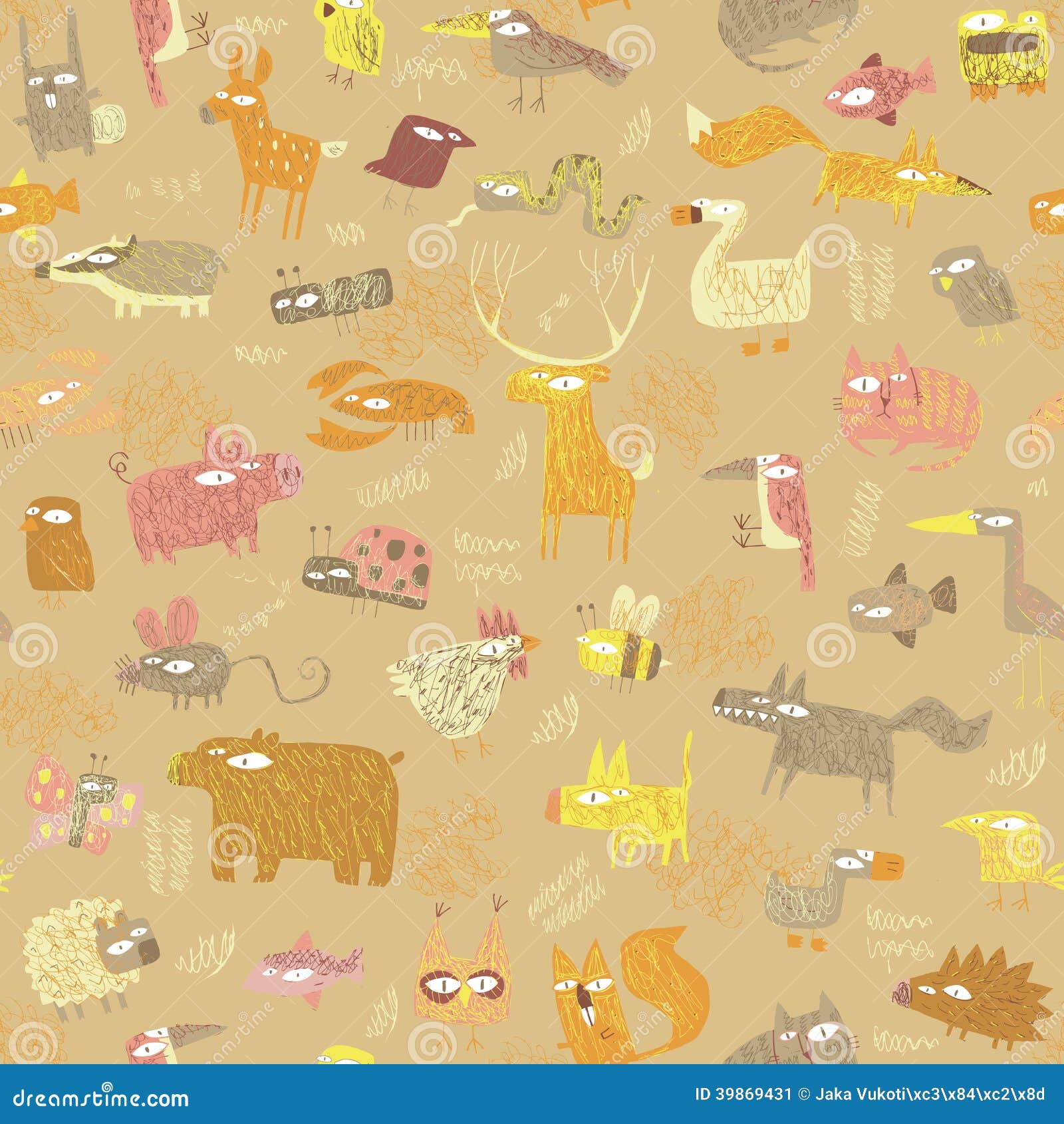 Grunge Animals Seamless Pattern Stock Vector - Illustration of nature ...
