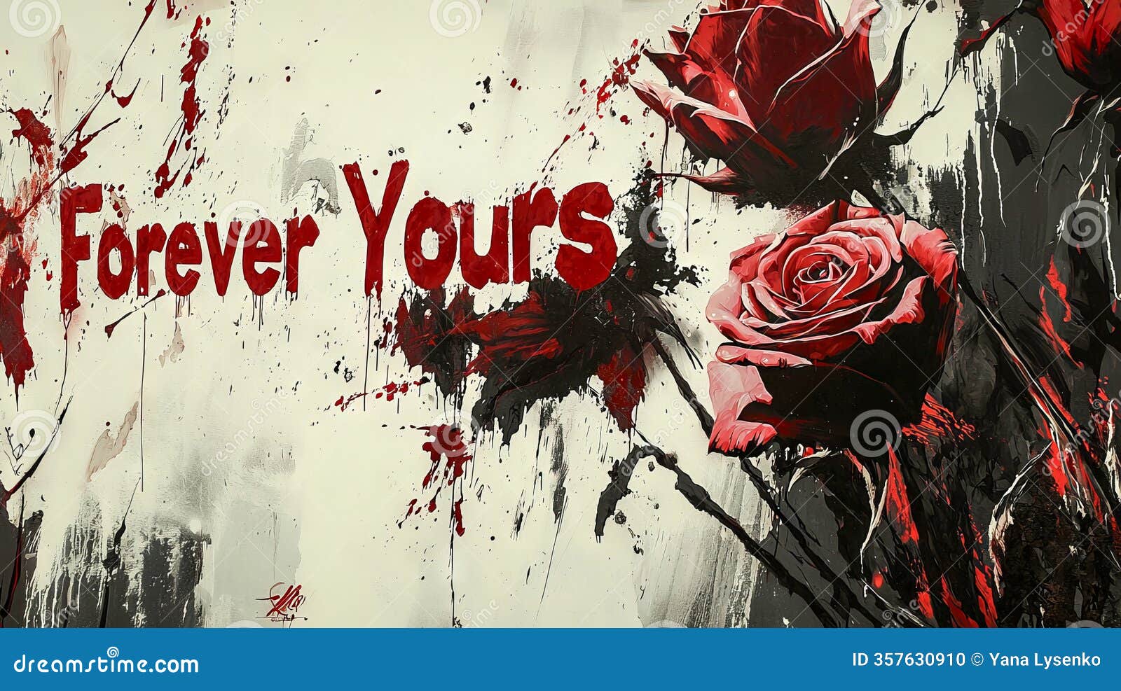 Grunge Art of Dramatic Red Roses with Forever Yours Text in Distressed ...