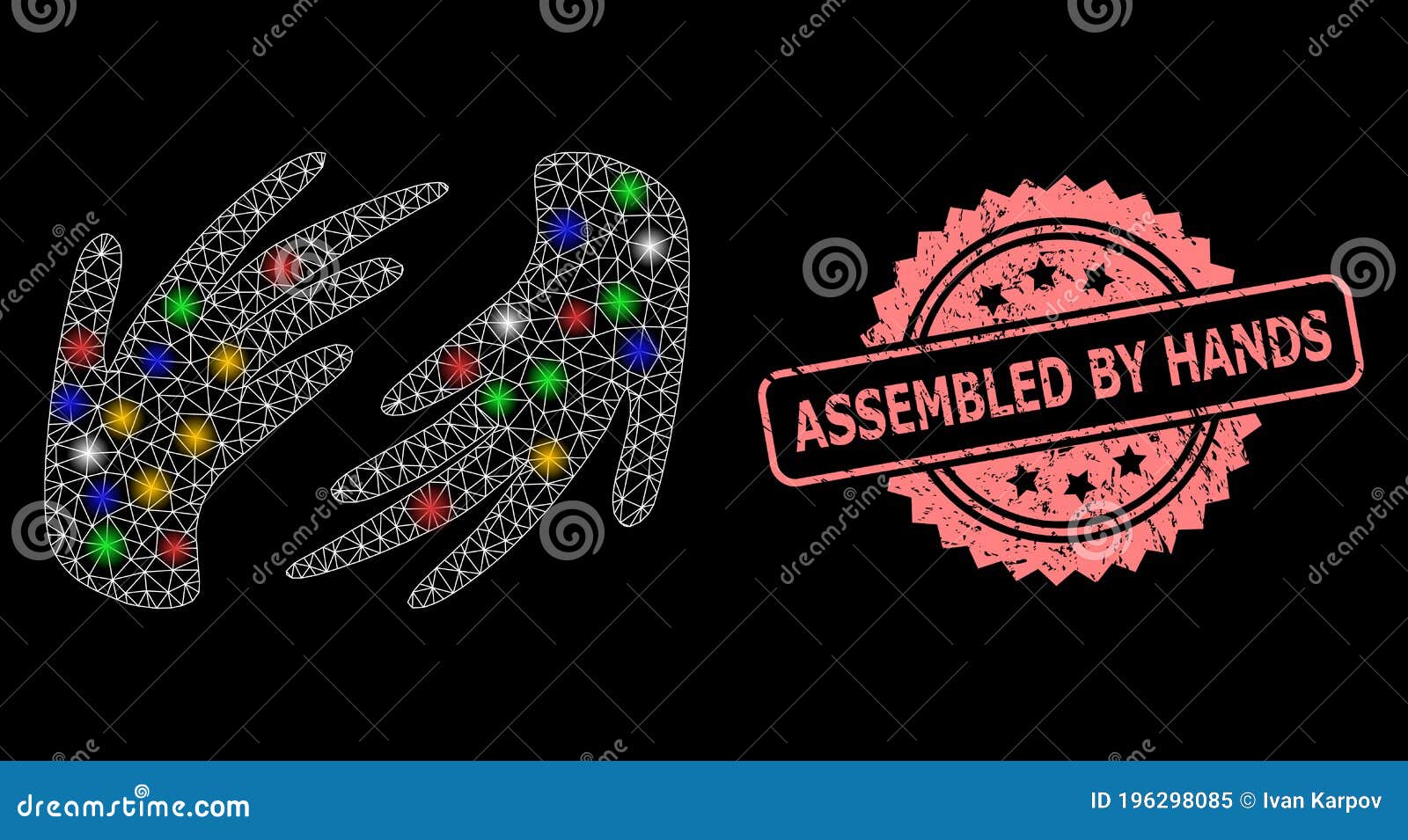 Grunge Assembled By Hands Stamp And Net Hands With Glare Spots Cartoon ...