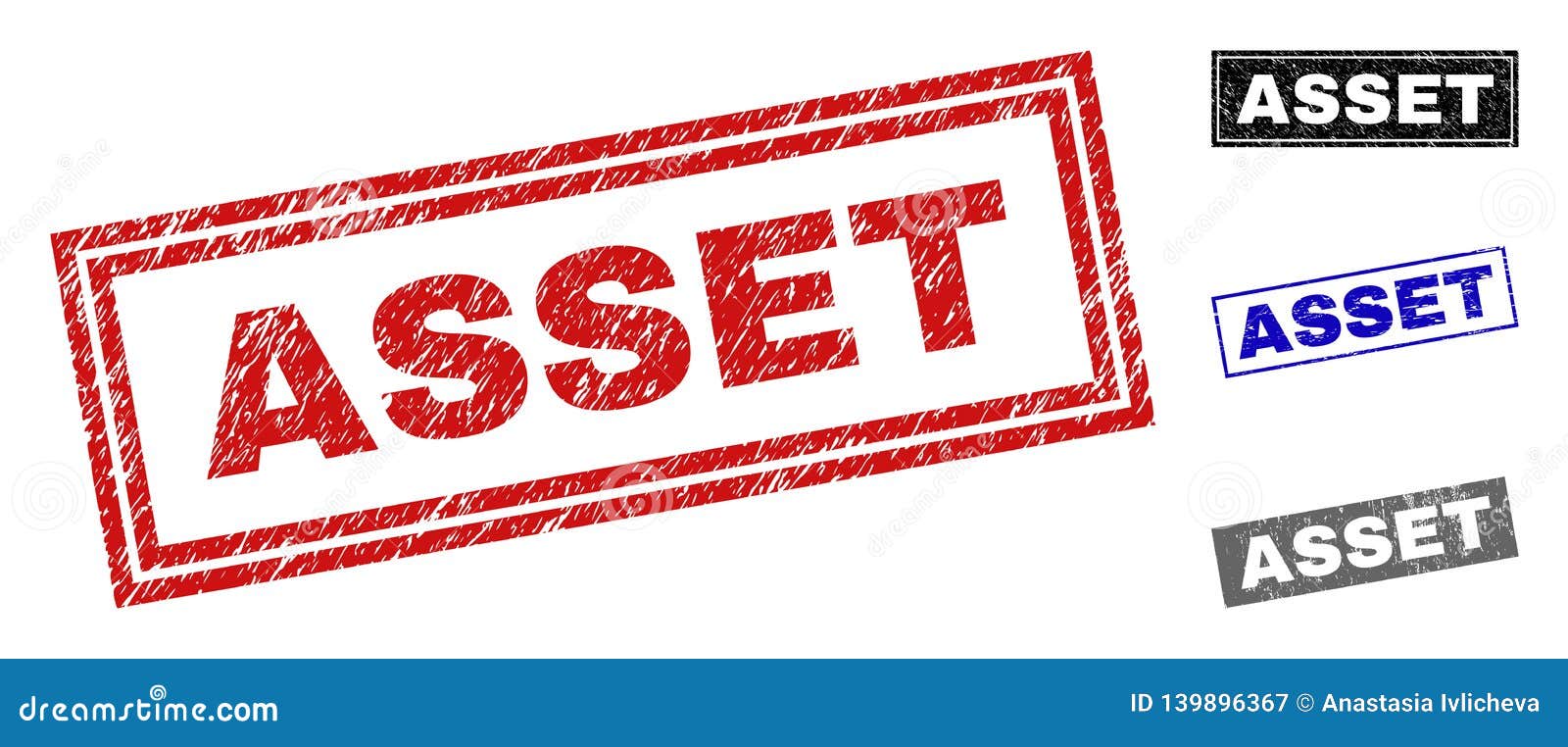 Grunge ASSET Scratched Rectangle Stamps Stock Vector - Illustration of ...