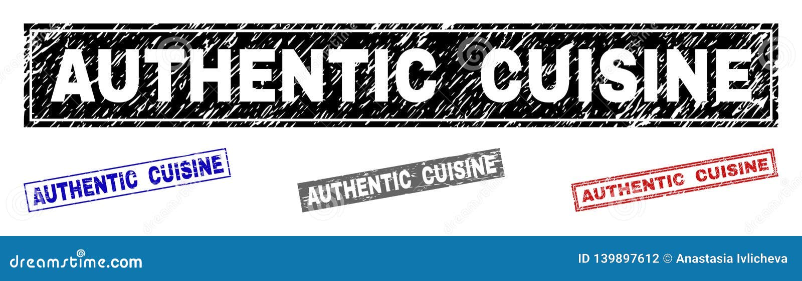 Grunge AUTHENTIC CUISINE Textured Rectangle Stamps Stock Vector ...