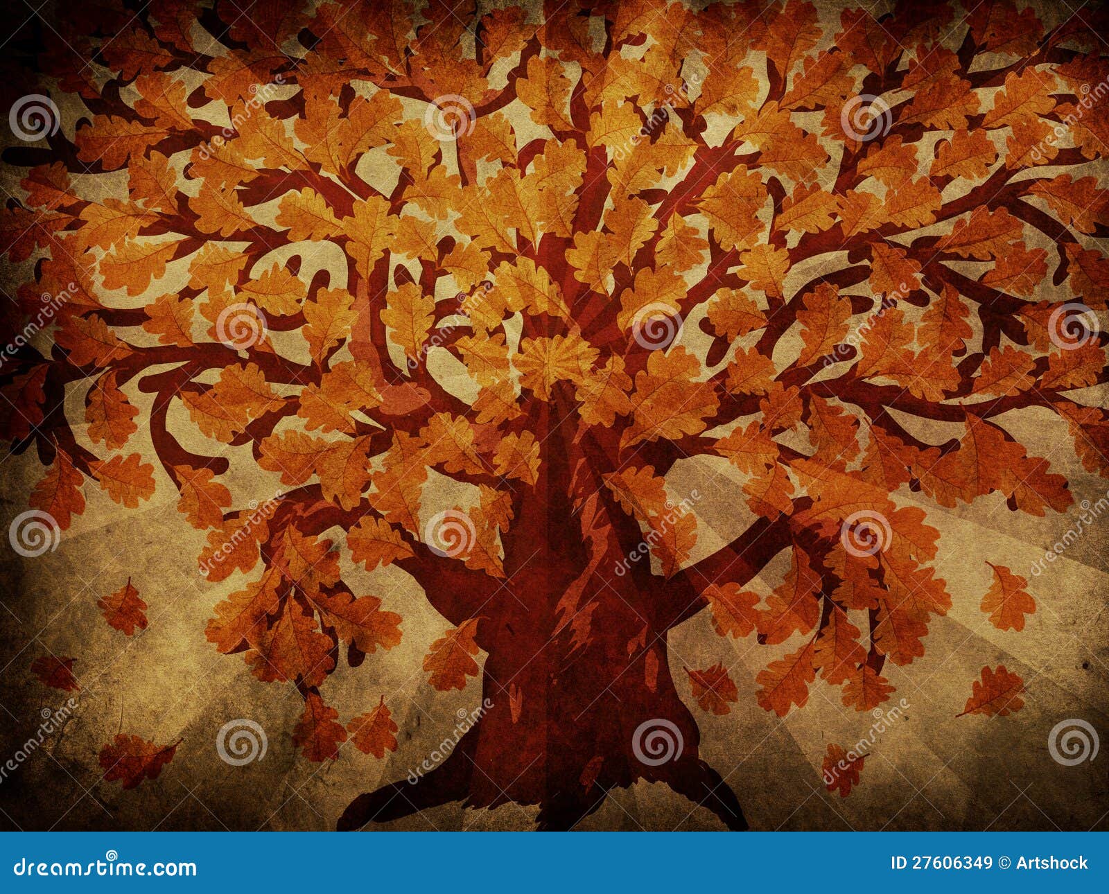 Grunge autumn oak tree stock illustration. Illustration of autumn ...