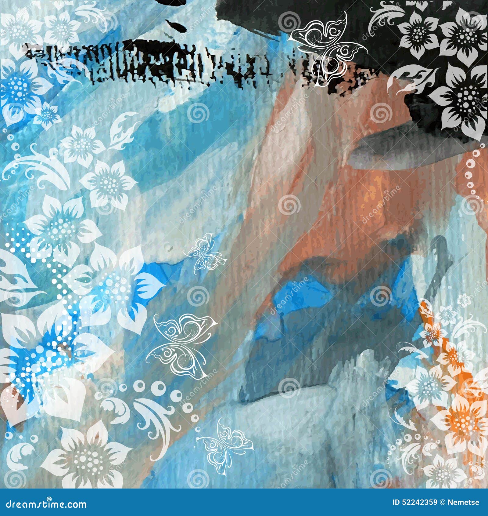 Grunge Background with Floral Pattern Stock Vector - Illustration of ...