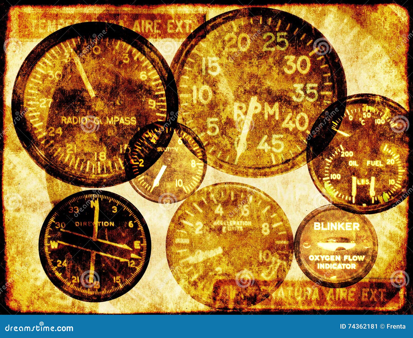 Grunge Background with Retro Indicators on Control Panel in a Wa Stock ...