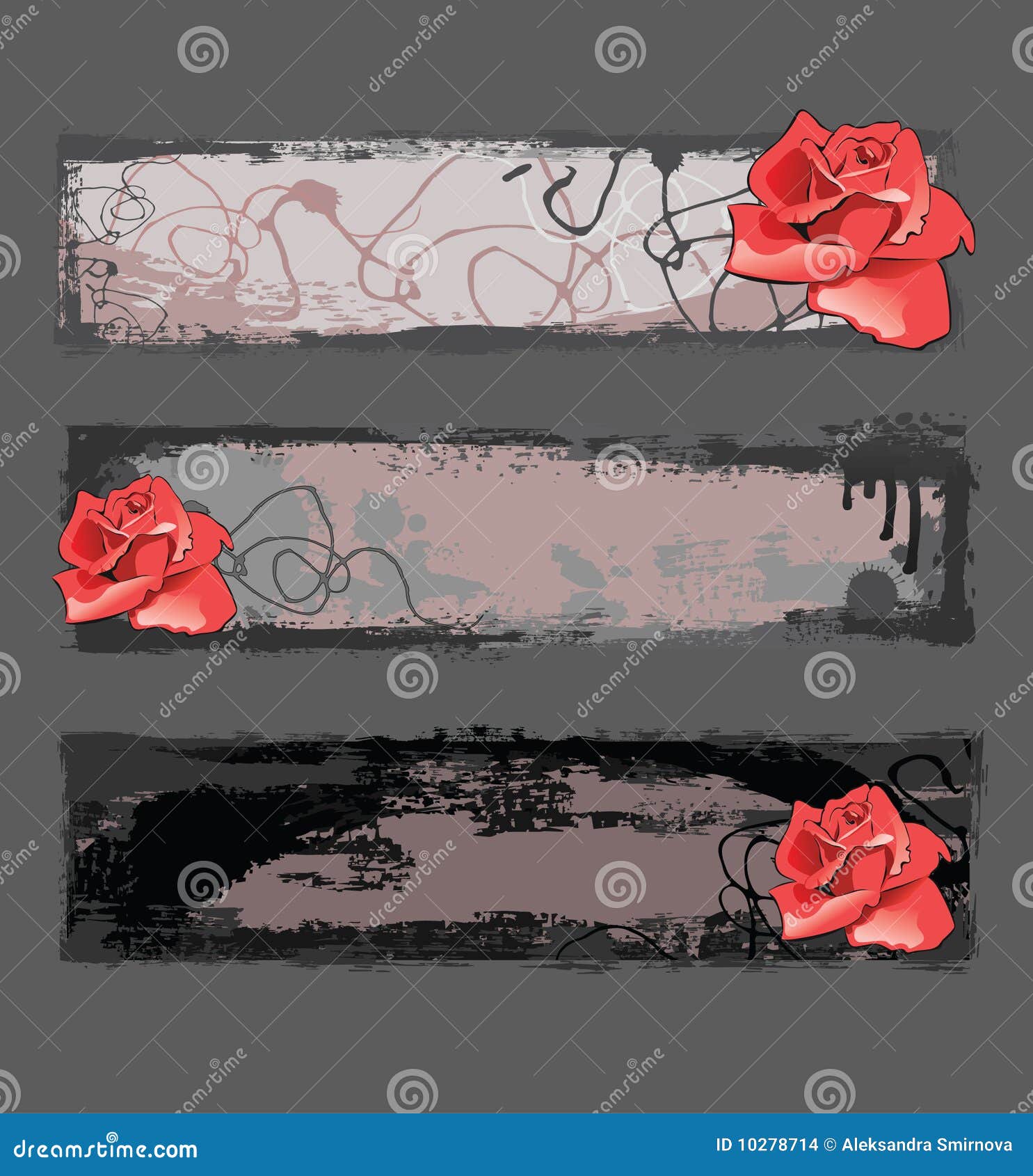 Grunge banners with rose stock vector. Illustration of element - 10278714