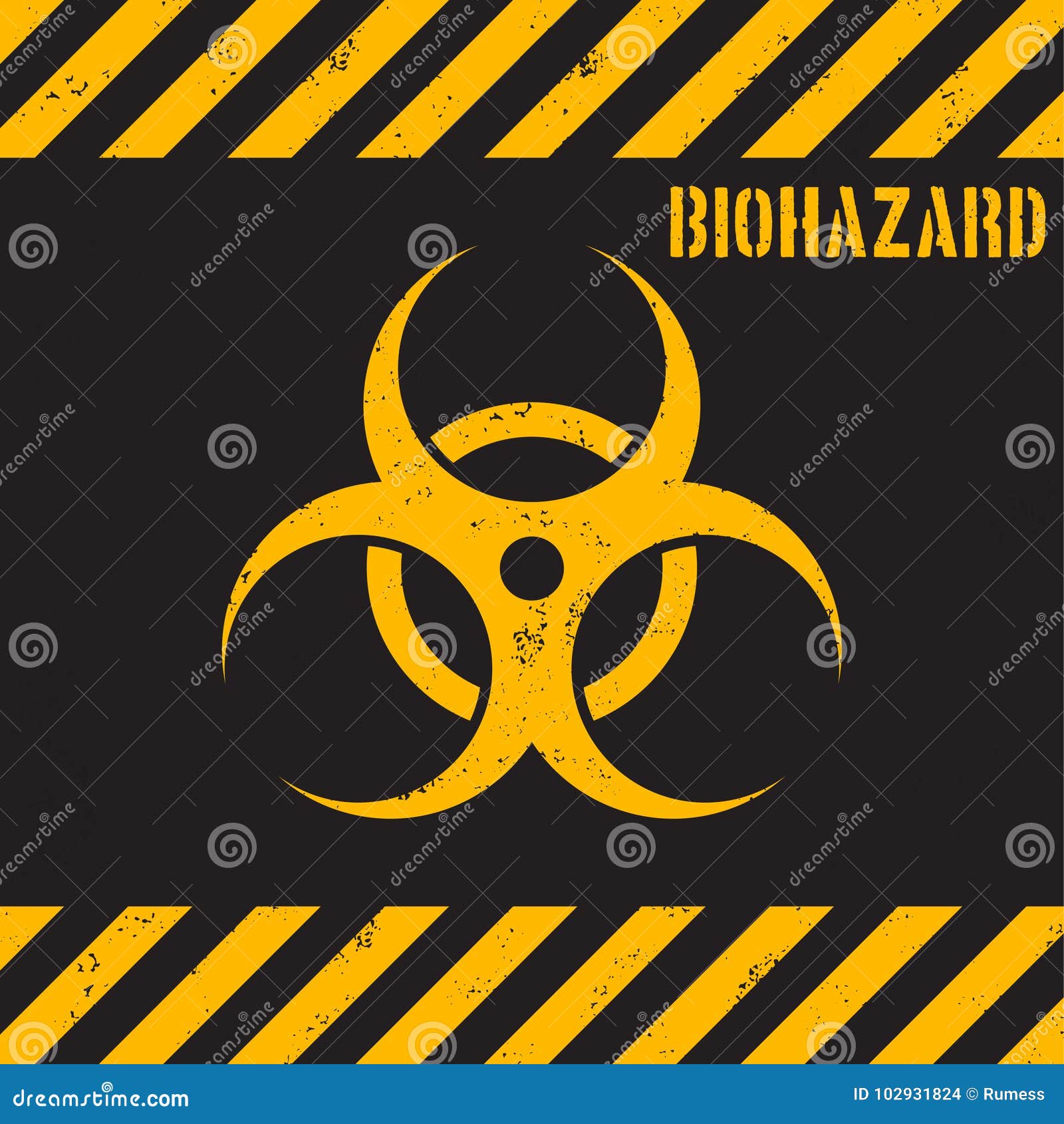 Grunge Biohazard Background. Yellow Biohazard Symbol On Black ...