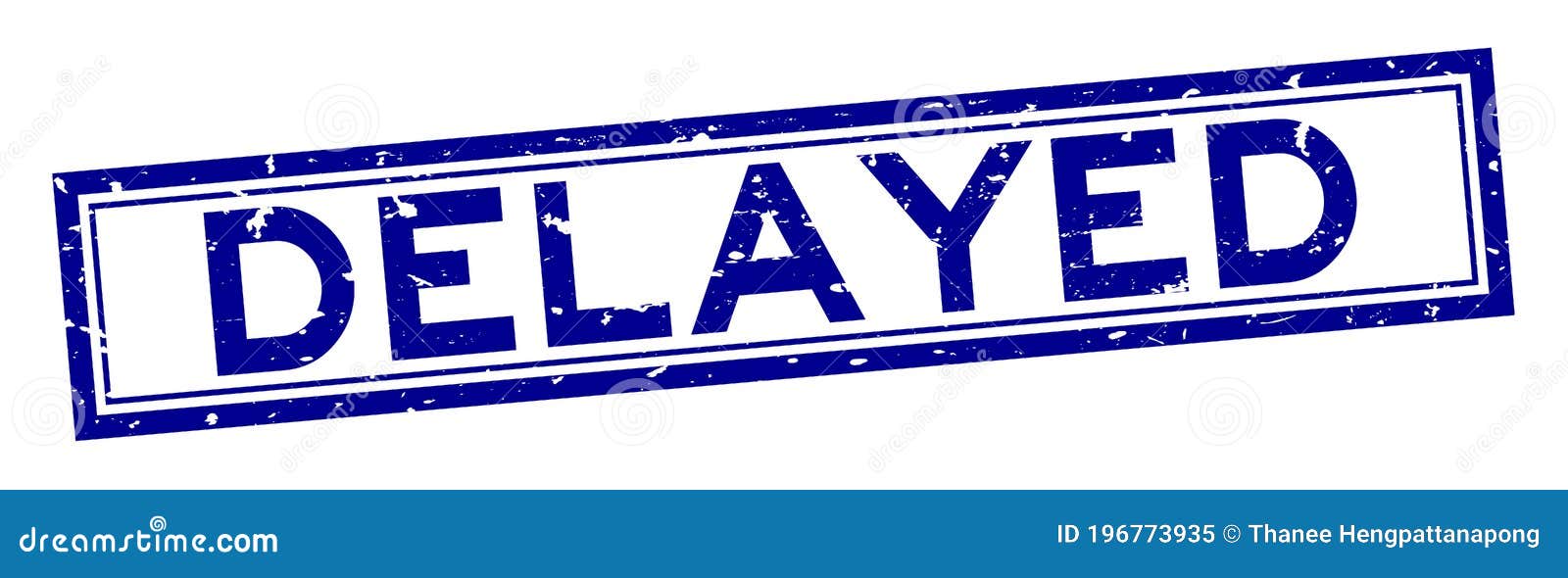 Grunge Blue Delayed Word Square Rubber Stamp on White Background Stock ...