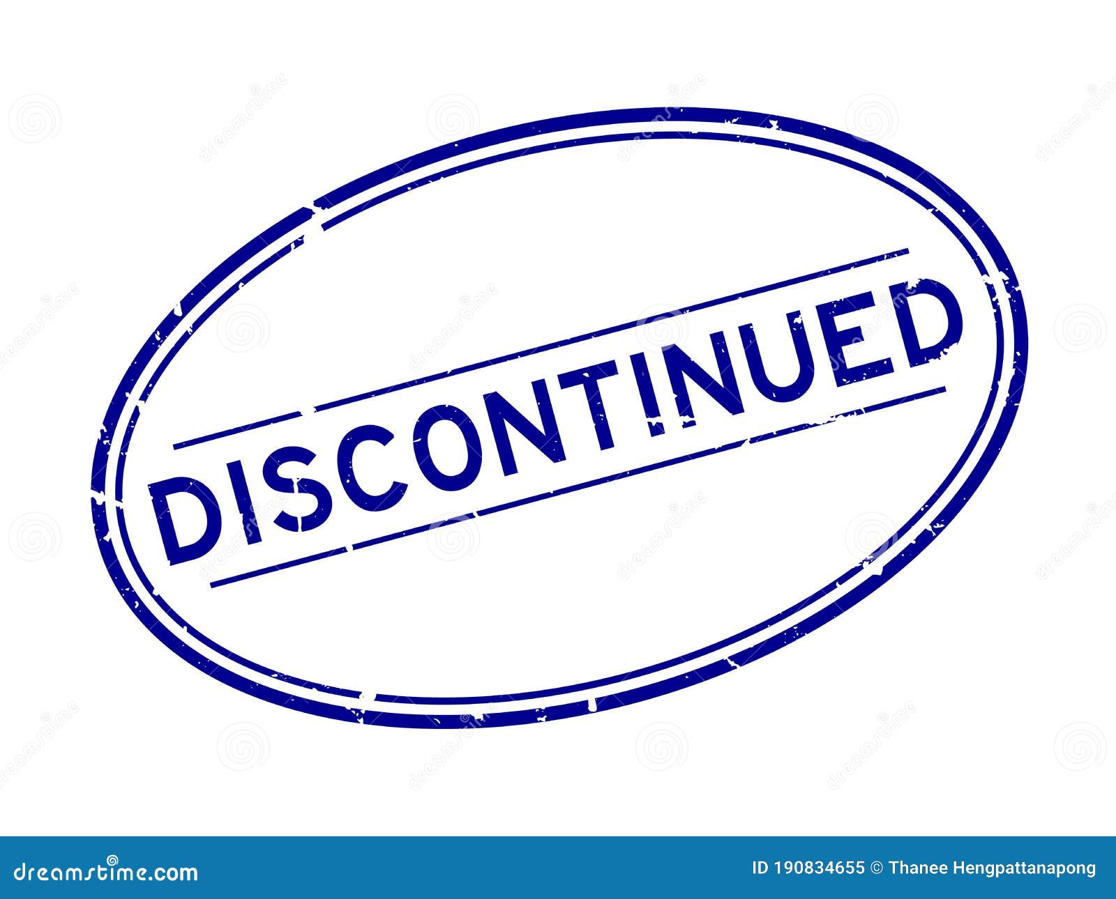 Grunge Blue Discontinued Word Oval Rubber Stamp on White Backgoround ...