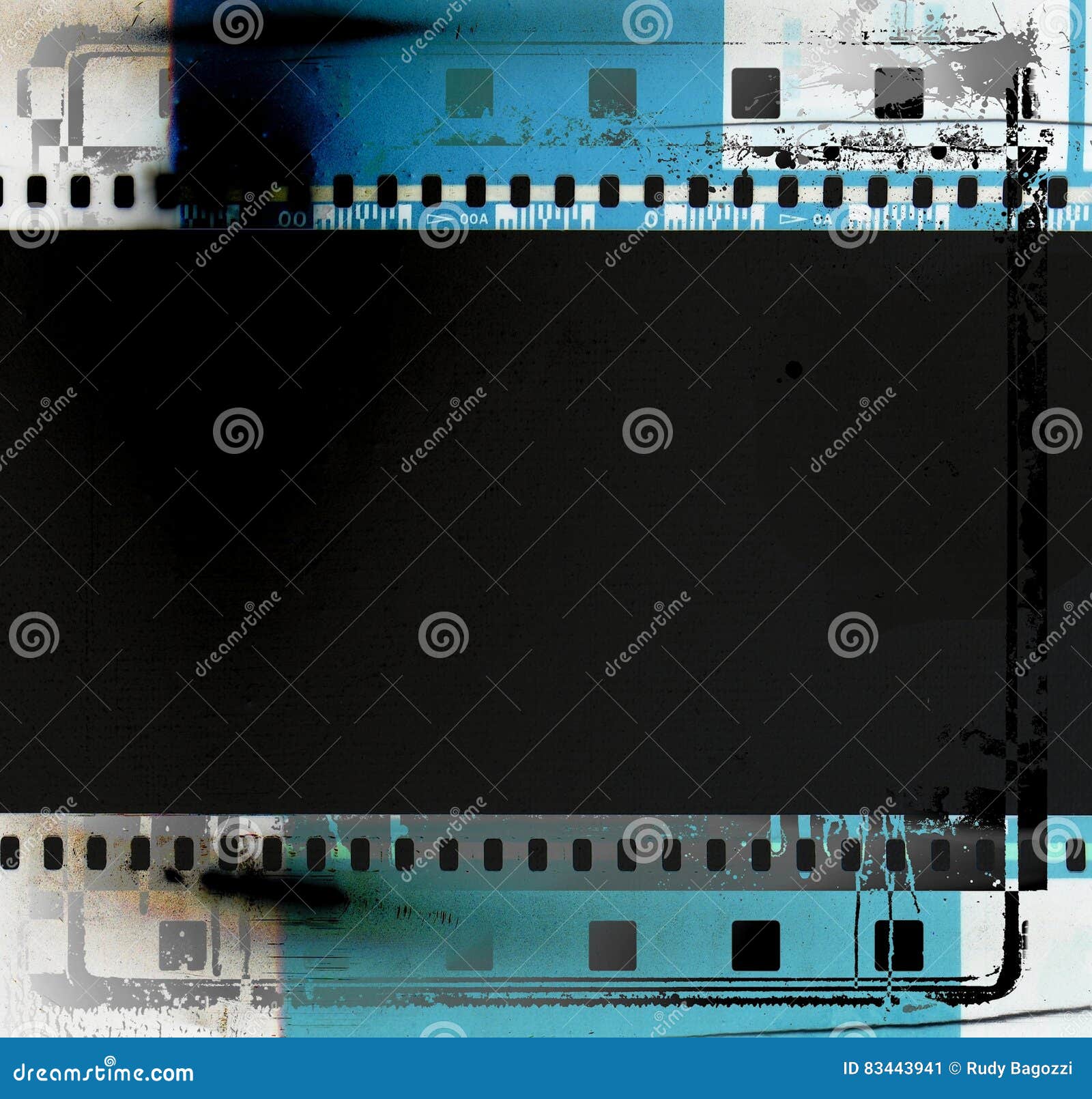 Grunge Blue Film Strip Frame. Vintage Design Element. Stock ...