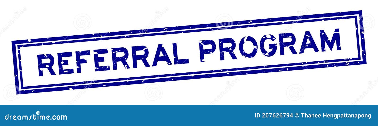 Grunge Blue Referral Program Word Square Rubber Stamp on White ...