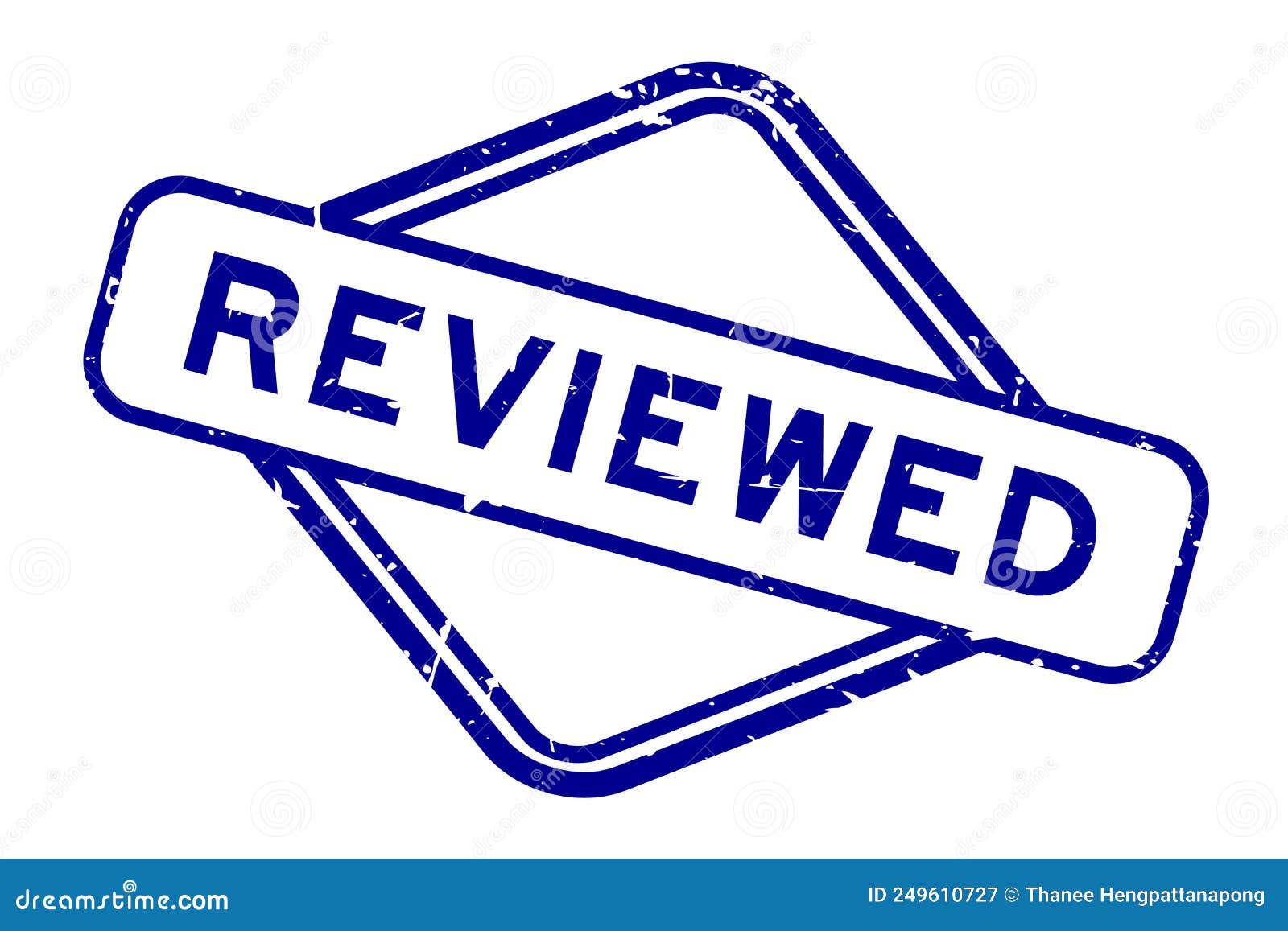 Grunge Blue Reviewed Word Rubbber Stamp on White Background Stock ...