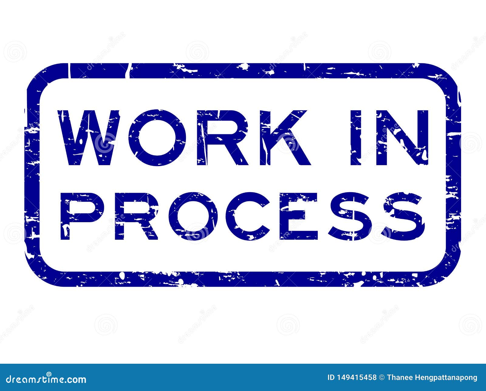 Grunge Blue Work in Process Square Rubber Stamp on White Background ...