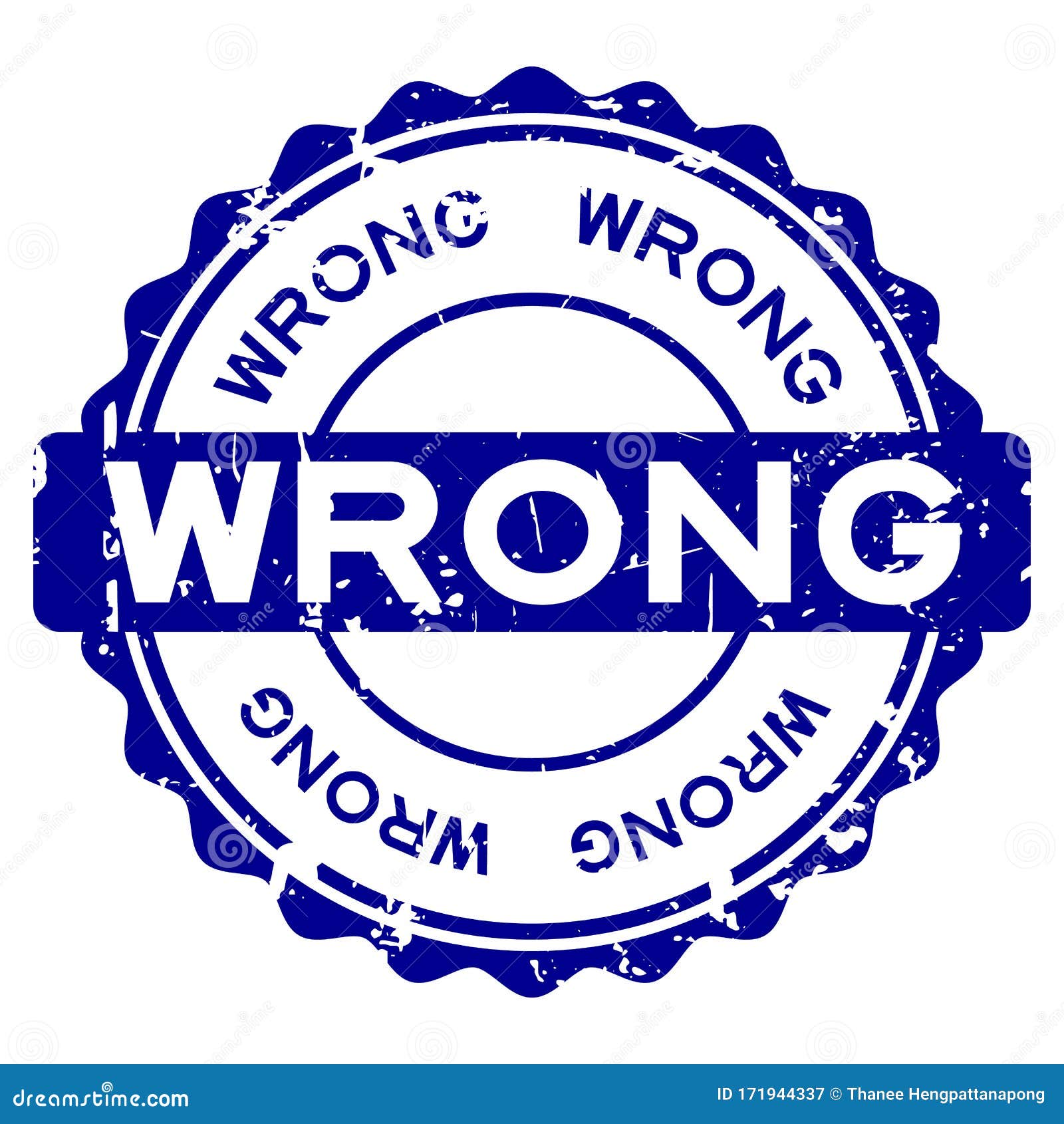 Grunge Blue Wrong Word Round Rubber Stamp on White Background Stock ...