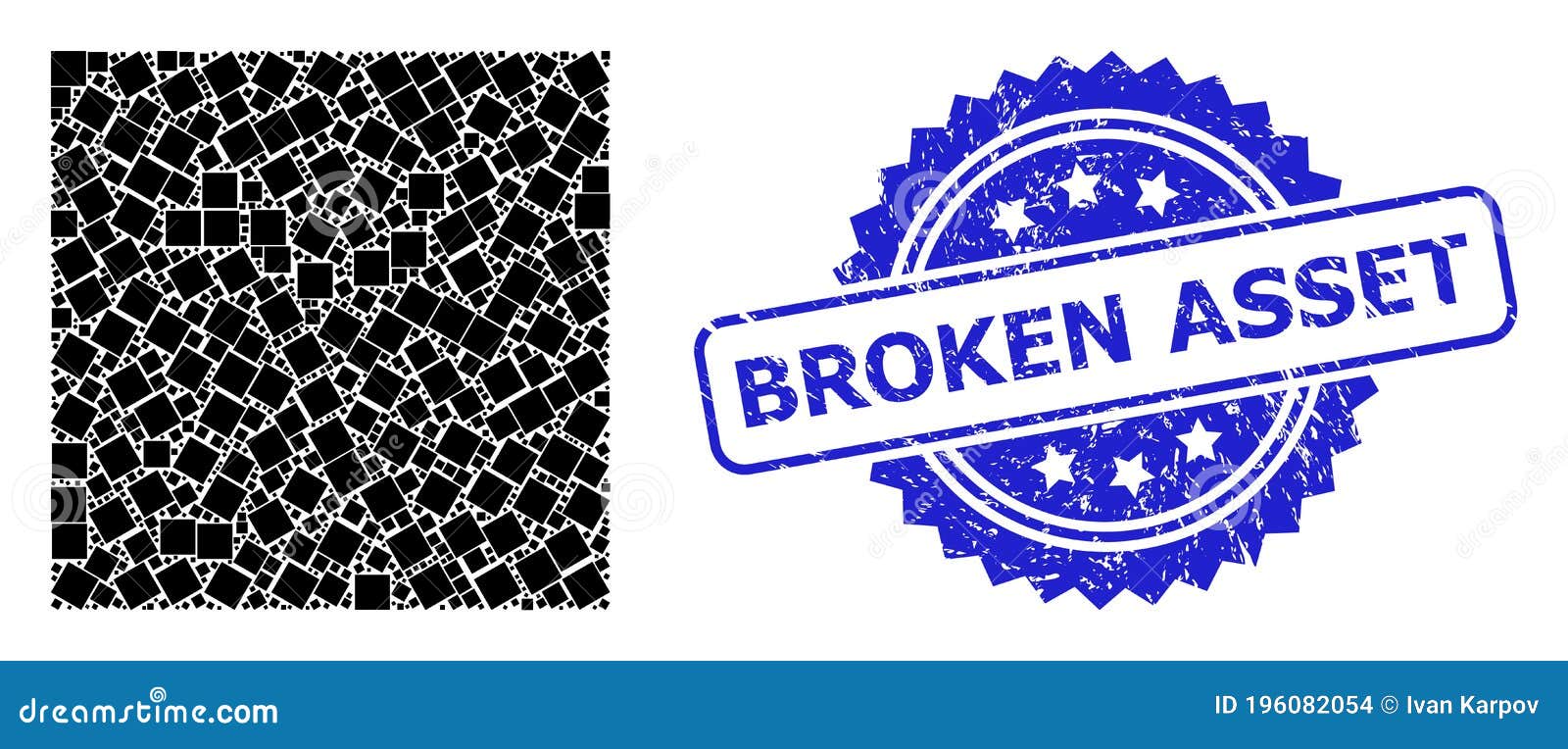 Grunge Broken Asset Seal Stamp and Recursive Square Shape Icon Mosaic ...