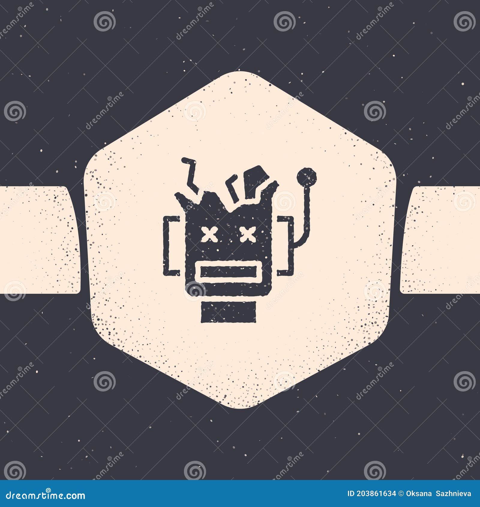 Grunge Broken Robot Icon Isolated on Grey Background. Artificial ...