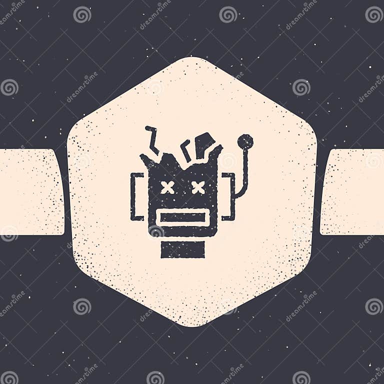 Grunge Broken Robot Icon Isolated on Grey Background. Artificial ...