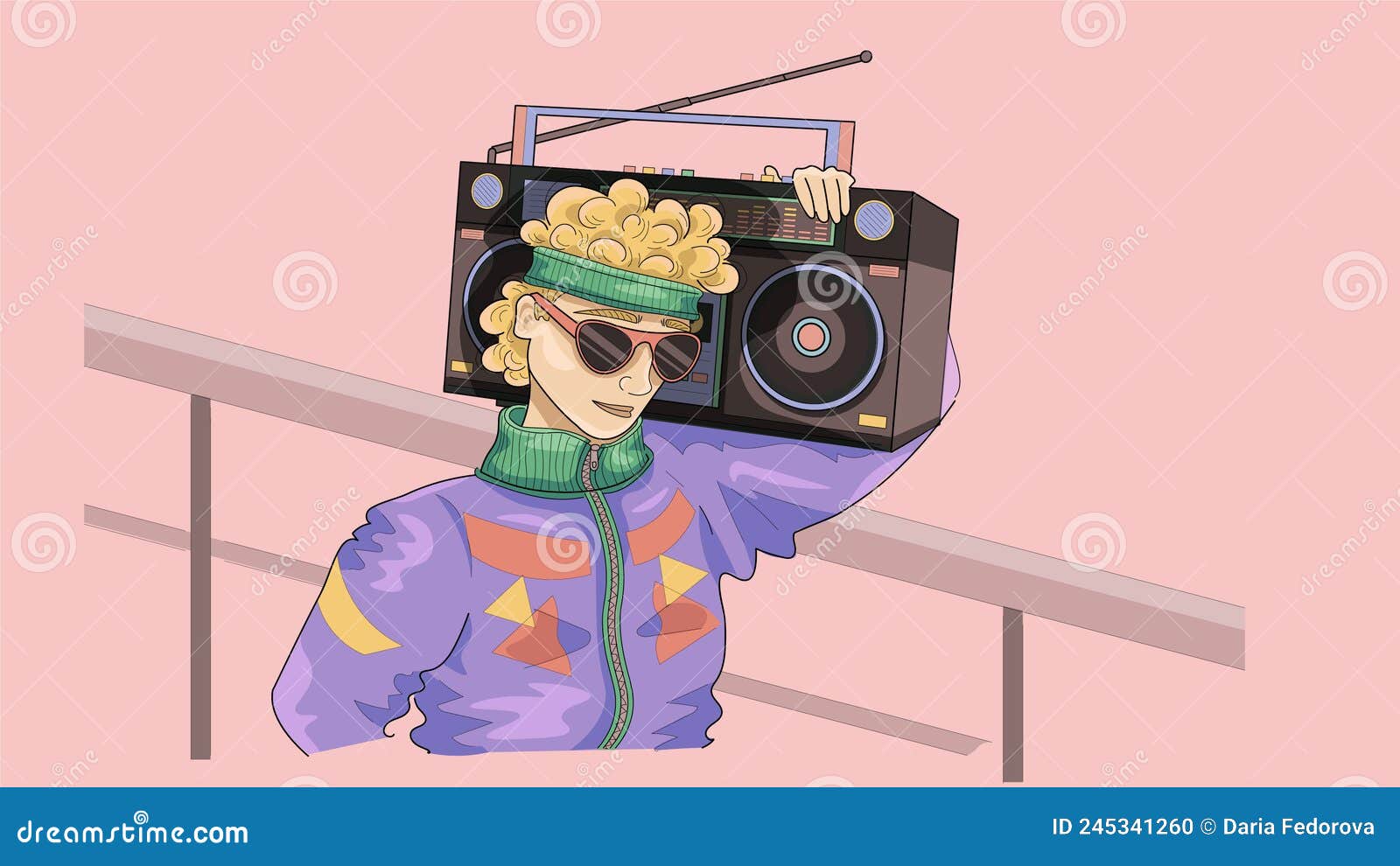 Man with a Boombox. Cartoon Style Black Solid Outline. Stock Vector ...