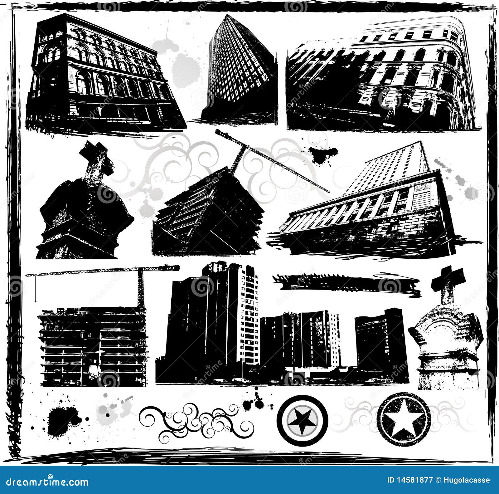 Grunge buildings stock vector. Illustration of grunge - 14581877