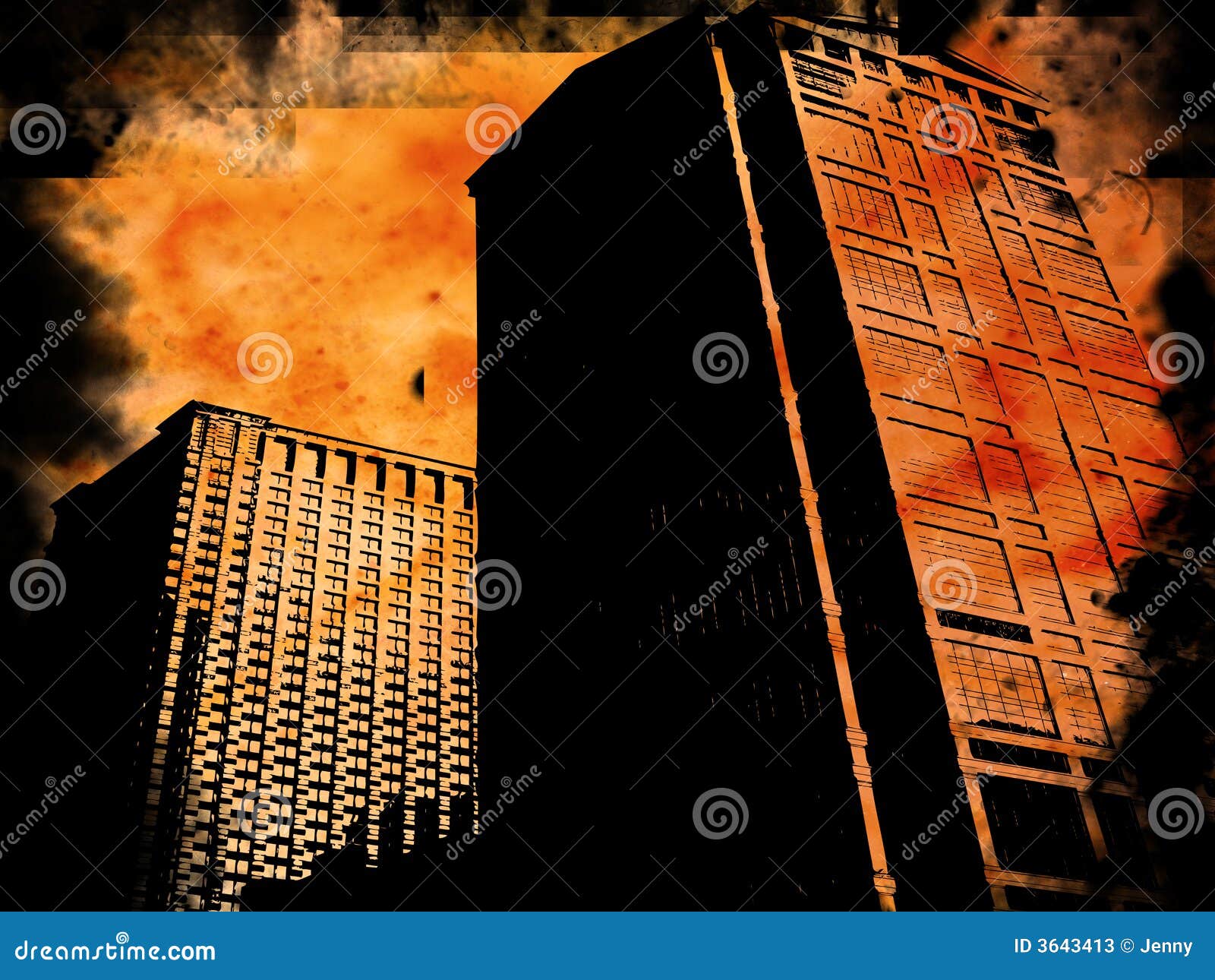 Grunge buildings stock illustration. Illustration of commerce - 3643413