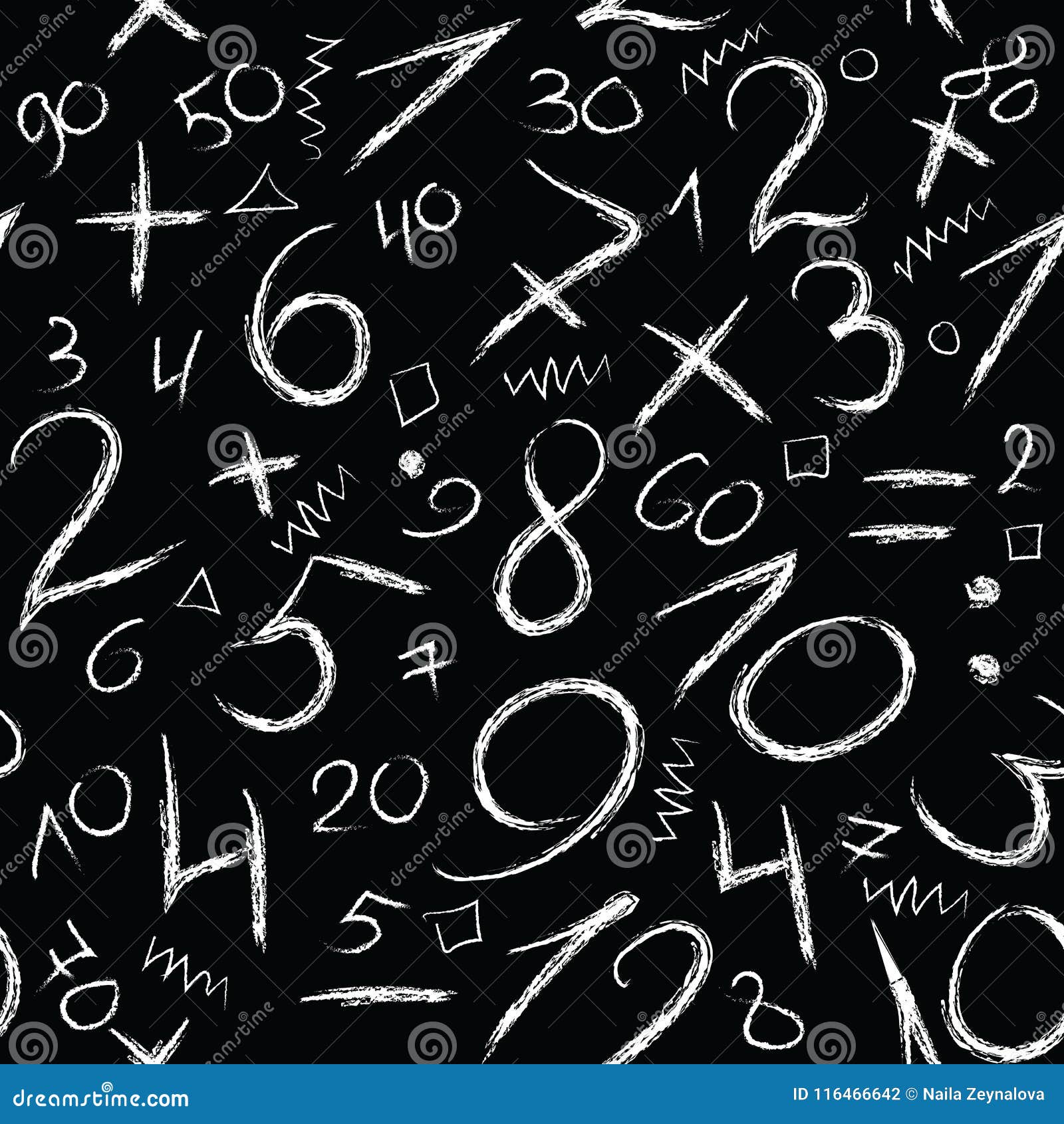 Grunge Chalk Numbers. Hand Written Textured Seamless Pattern Stock ...
