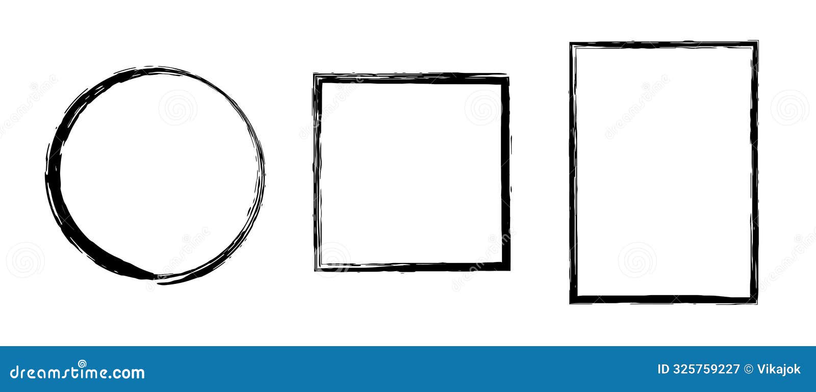 Grunge Circle, Square, Rectangle Frame Set. Round and Rectangular Paint ...