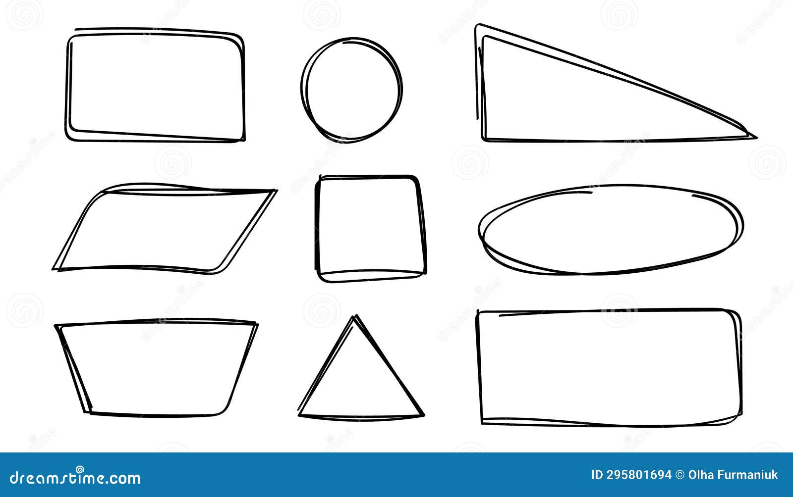 Grunge Circles Squares Triangle Set, Hand Drawn Encircle Round and ...