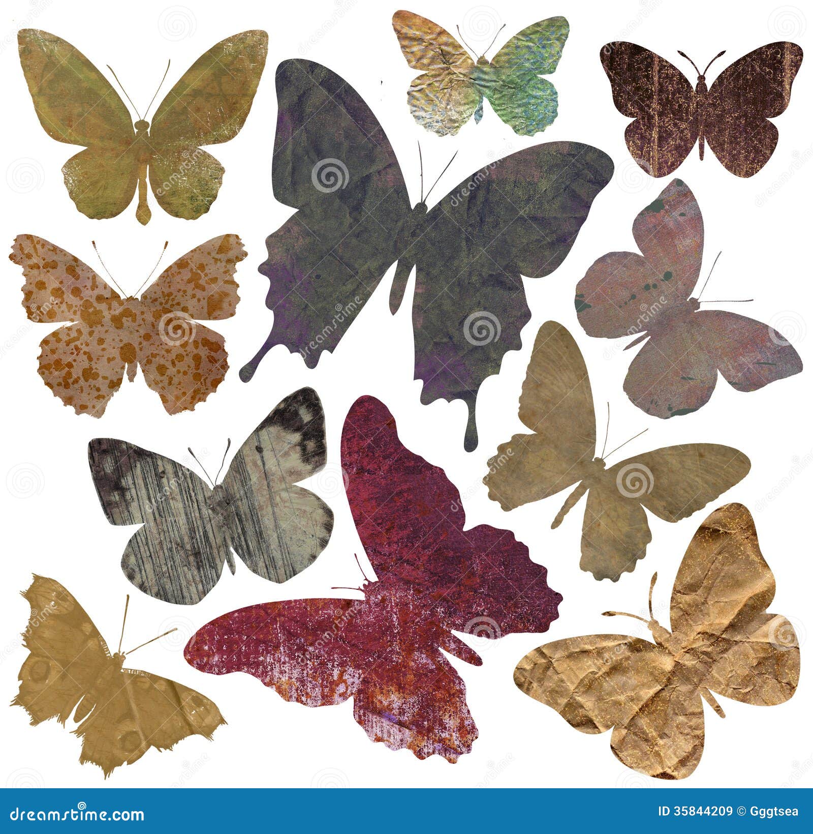 Grunge Collection of Butterflies Stock Illustration - Illustration of ...