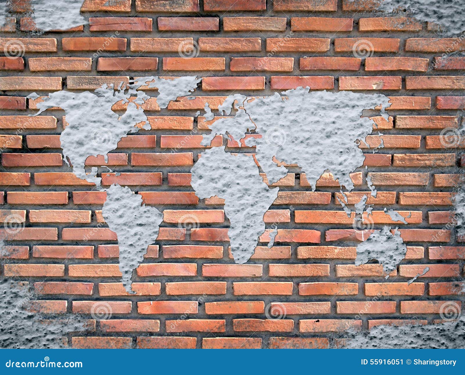 Grunge Concrete World Map on Old Brick Wall Stock Illustration ...