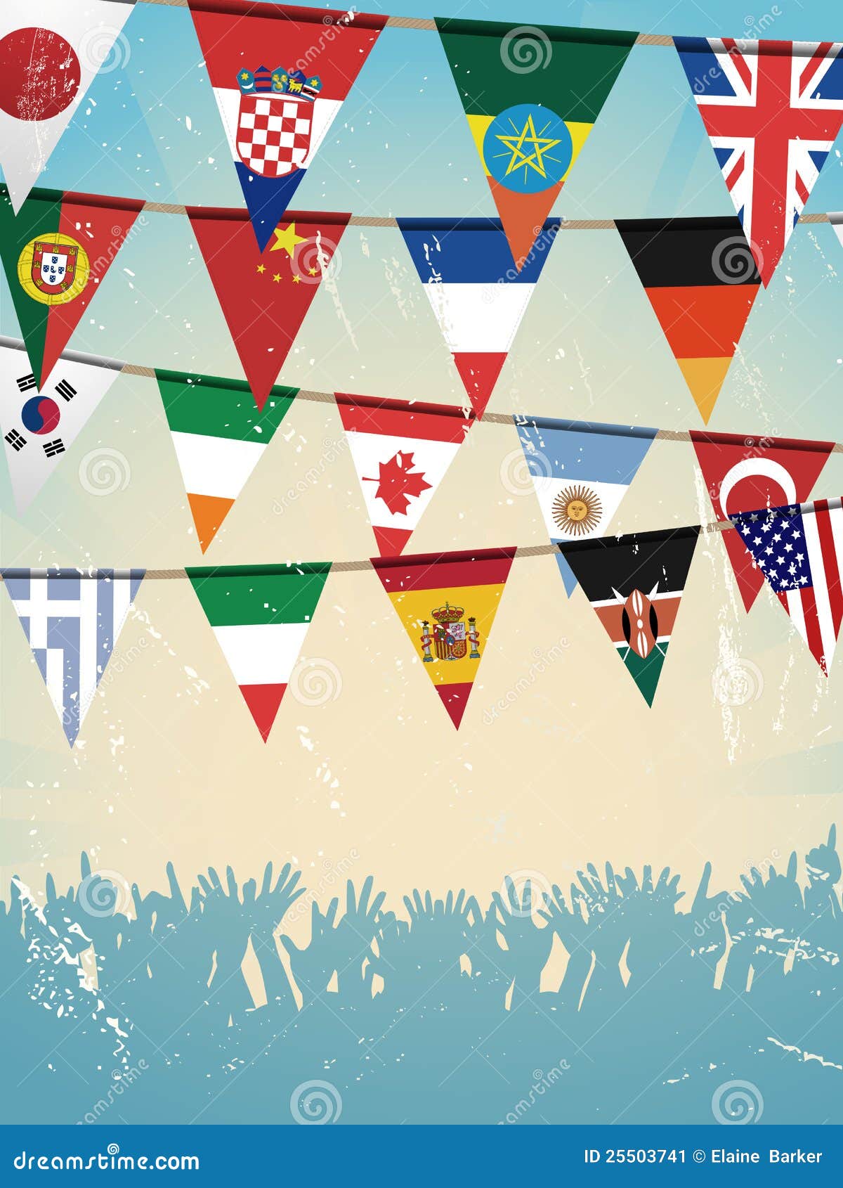 Grunge Crowd and World Bunting Flags Stock Vector - Illustration of ...
