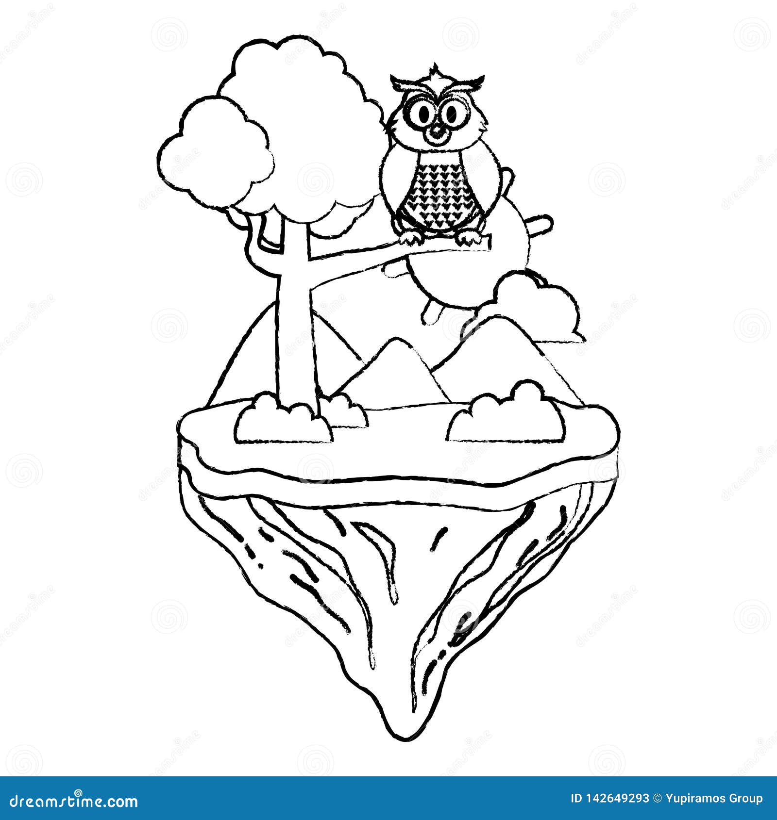 Grunge Cute Owl Animal in Float Island Stock Vector - Illustration of ...