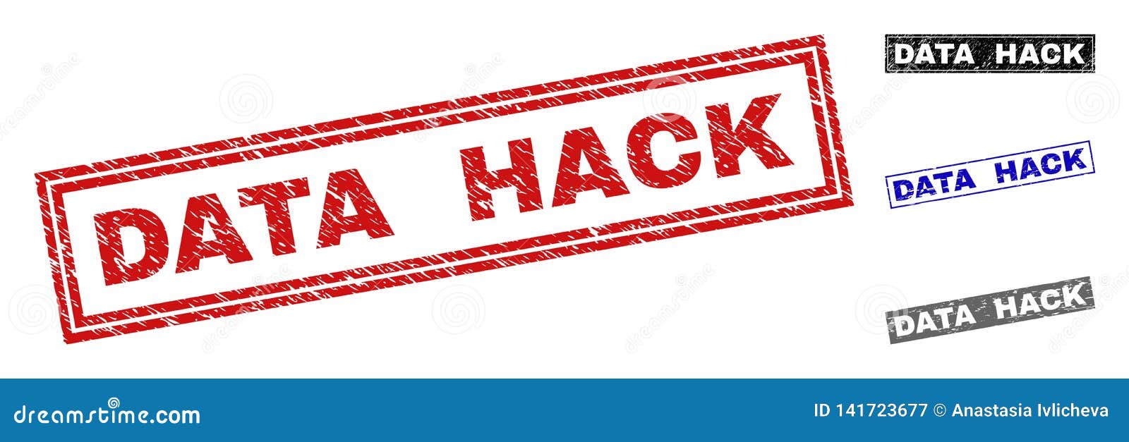 Grunge DATA HACK Scratched Rectangle Stamps Stock Vector - Illustration ...