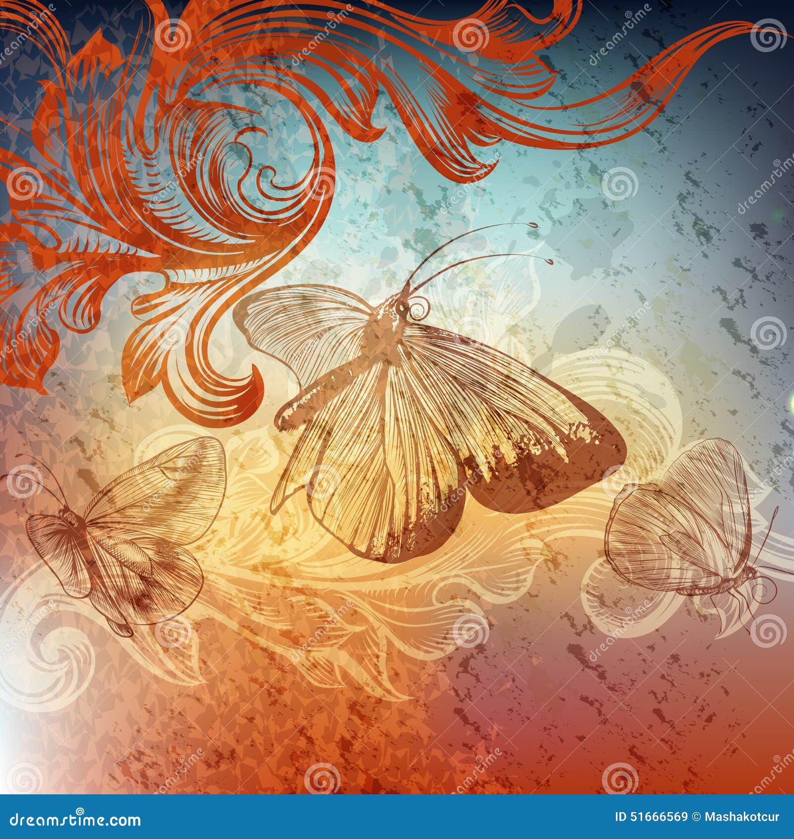 Grunge Design with Butterflies Stock Vector - Illustration of ...