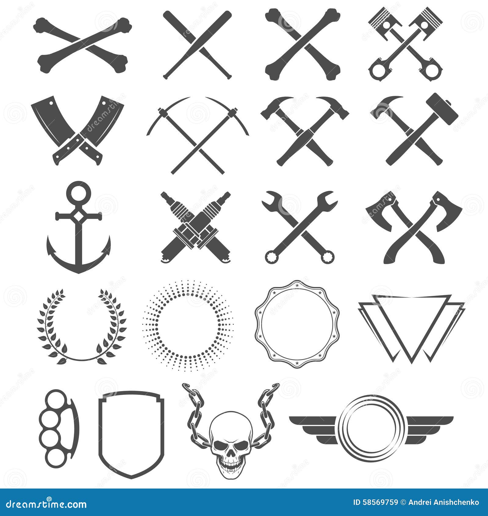 Grunge Design Elements. Tools, Shapes, Signs and Symbols Stock Vector ...
