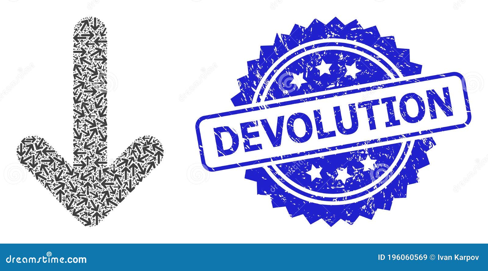 Grunge Devolution Seal and Recursive Down Arrow Icon Composition Stock ...