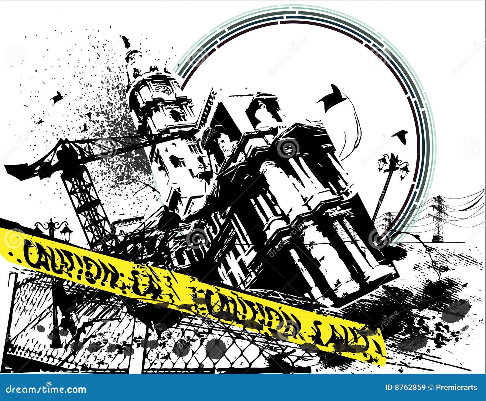 Grunge Distressed Caution City Stock Illustration - Illustration of ...