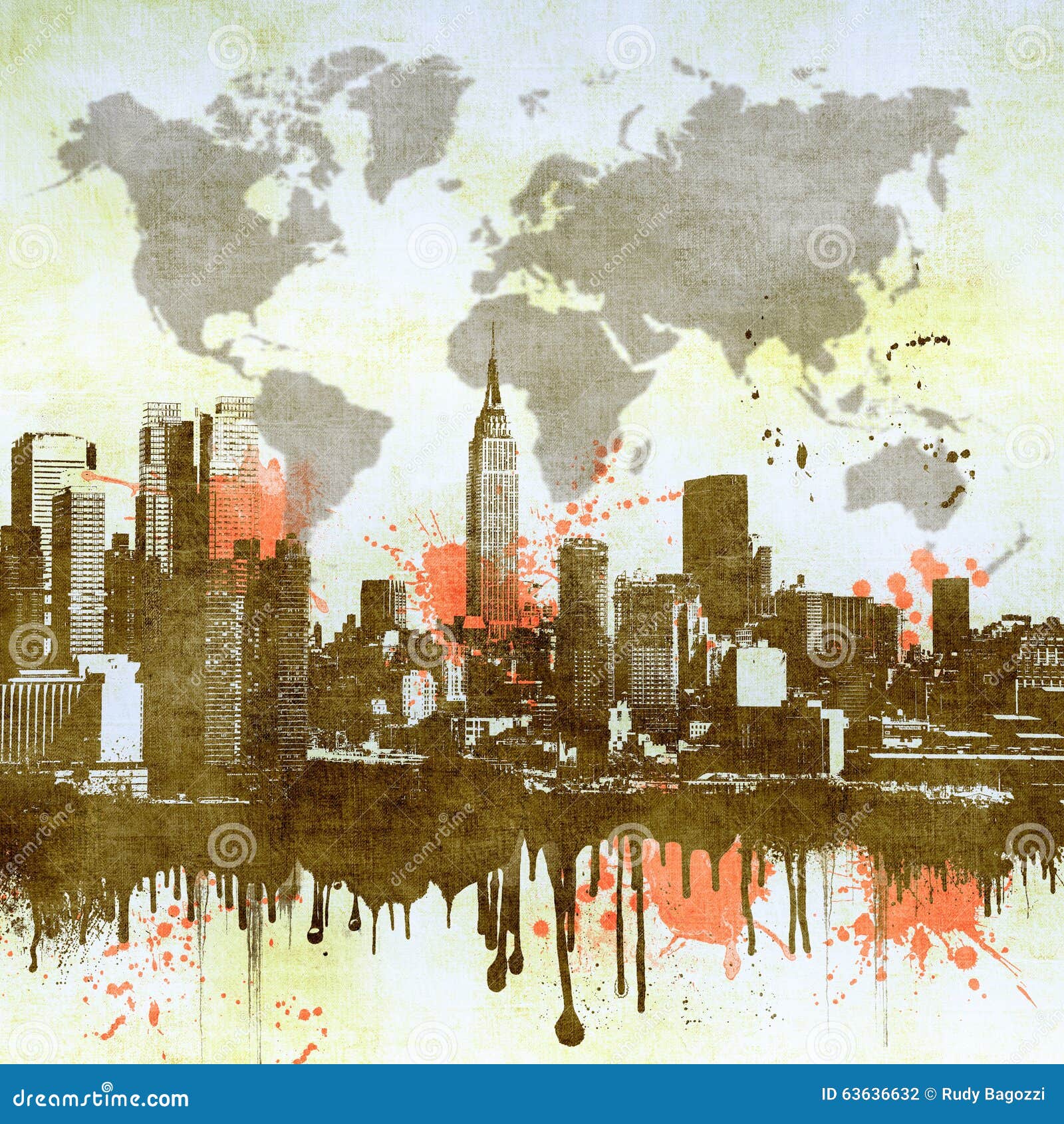 Grunge Dripping City Skyline. Stock Illustration - Illustration of ...