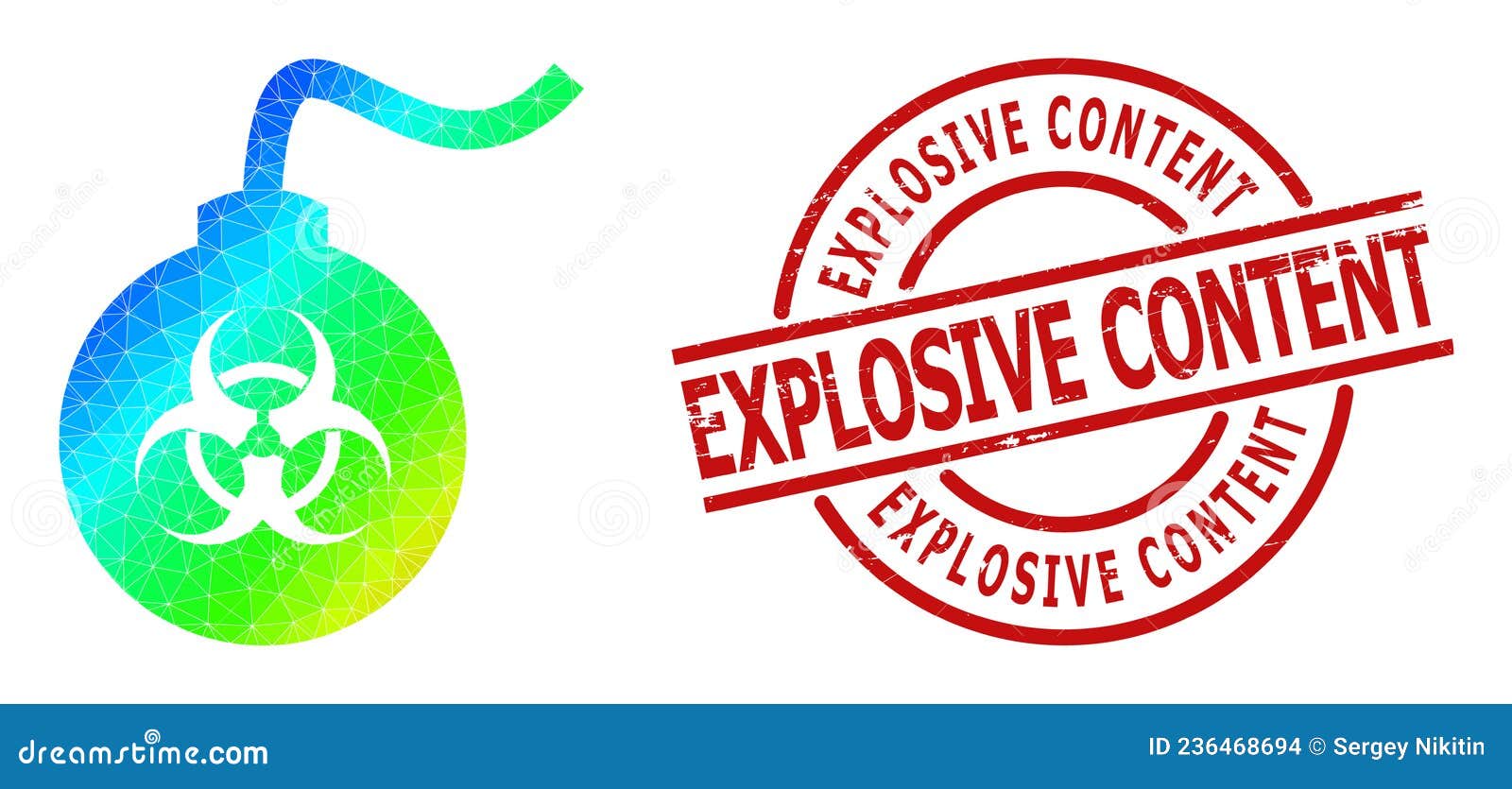 Grunge Explosive Content Seal and Triangle Filled Spectrum Biohazard ...