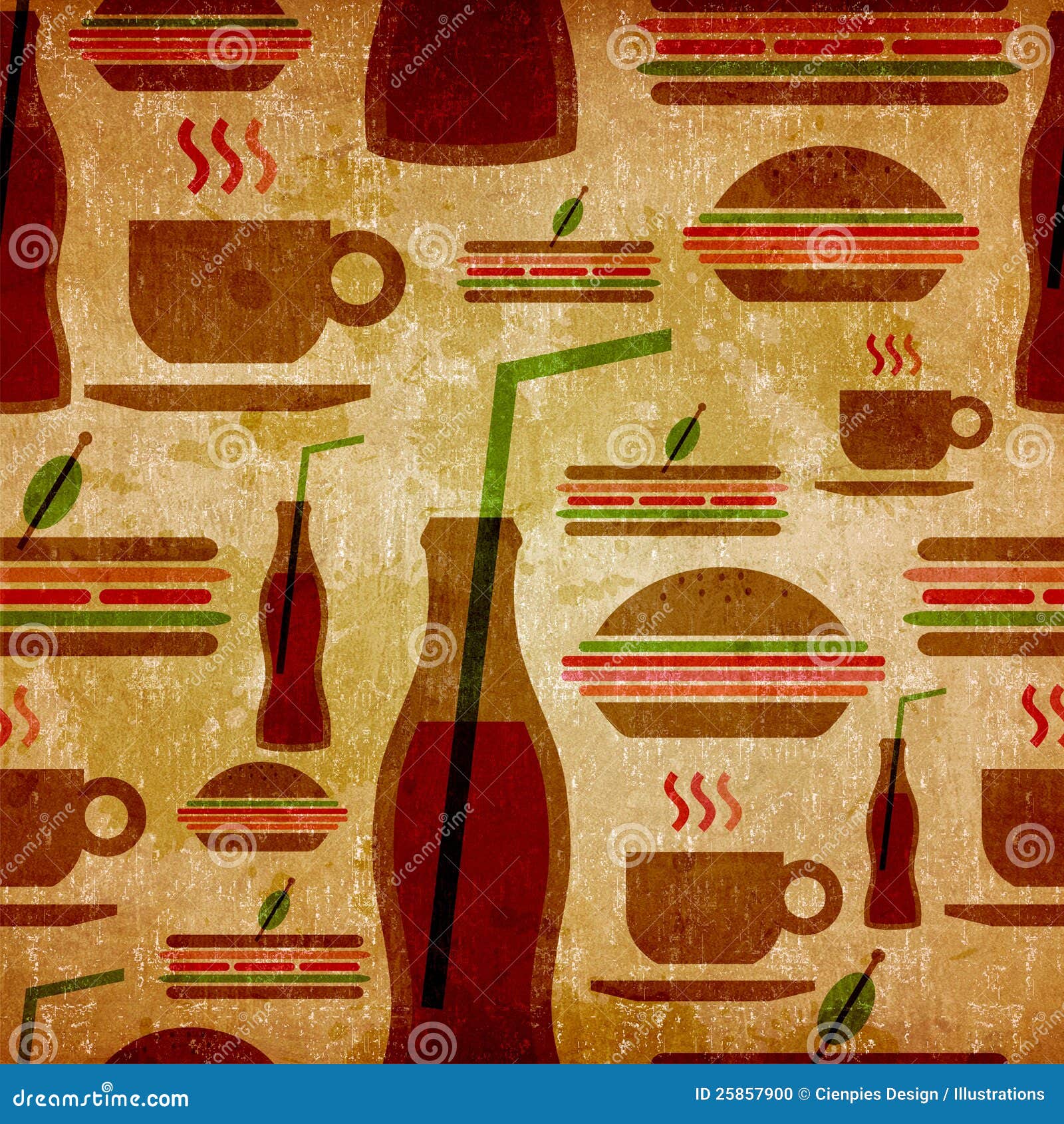 Grunge Fast Food Icons Set Pattern Stock Illustration - Illustration of ...