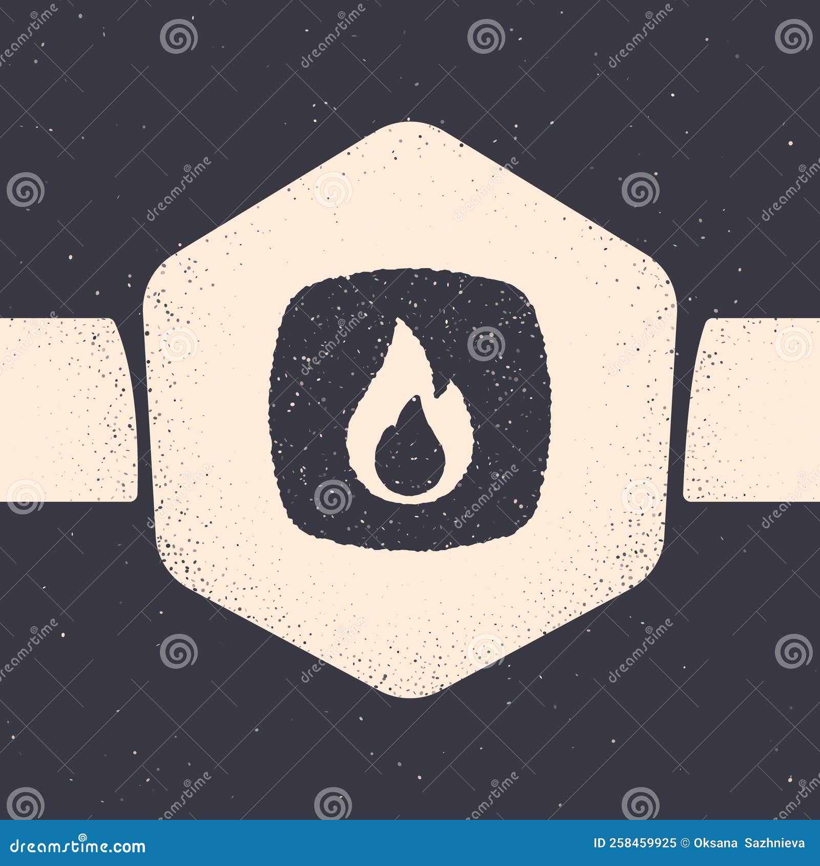 Grunge Fire Flame Icon Isolated on Grey Background. Monochrome Vintage ...