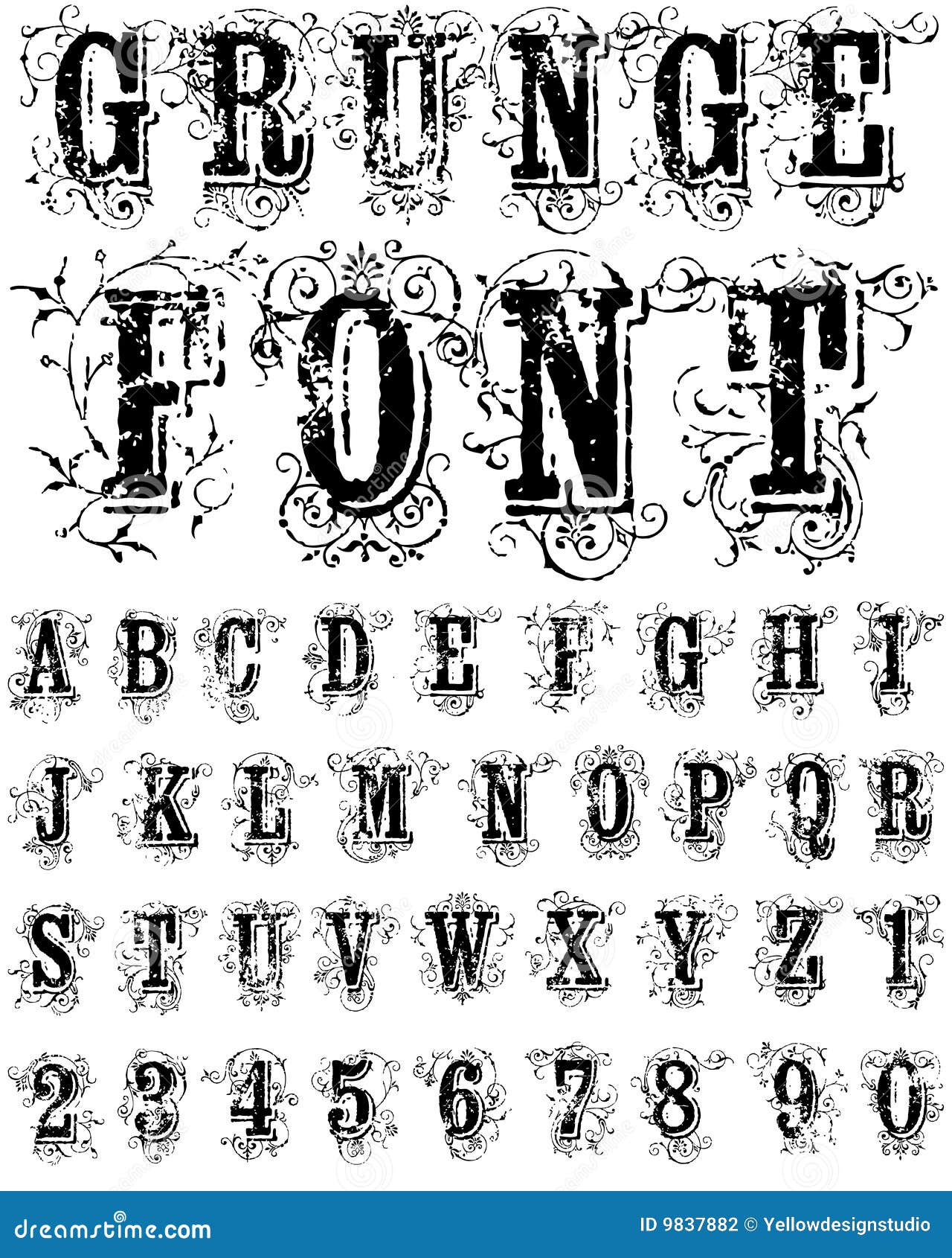 Grunge Font. Vector Alphabet With Split Effect Letters | CartoonDealer ...