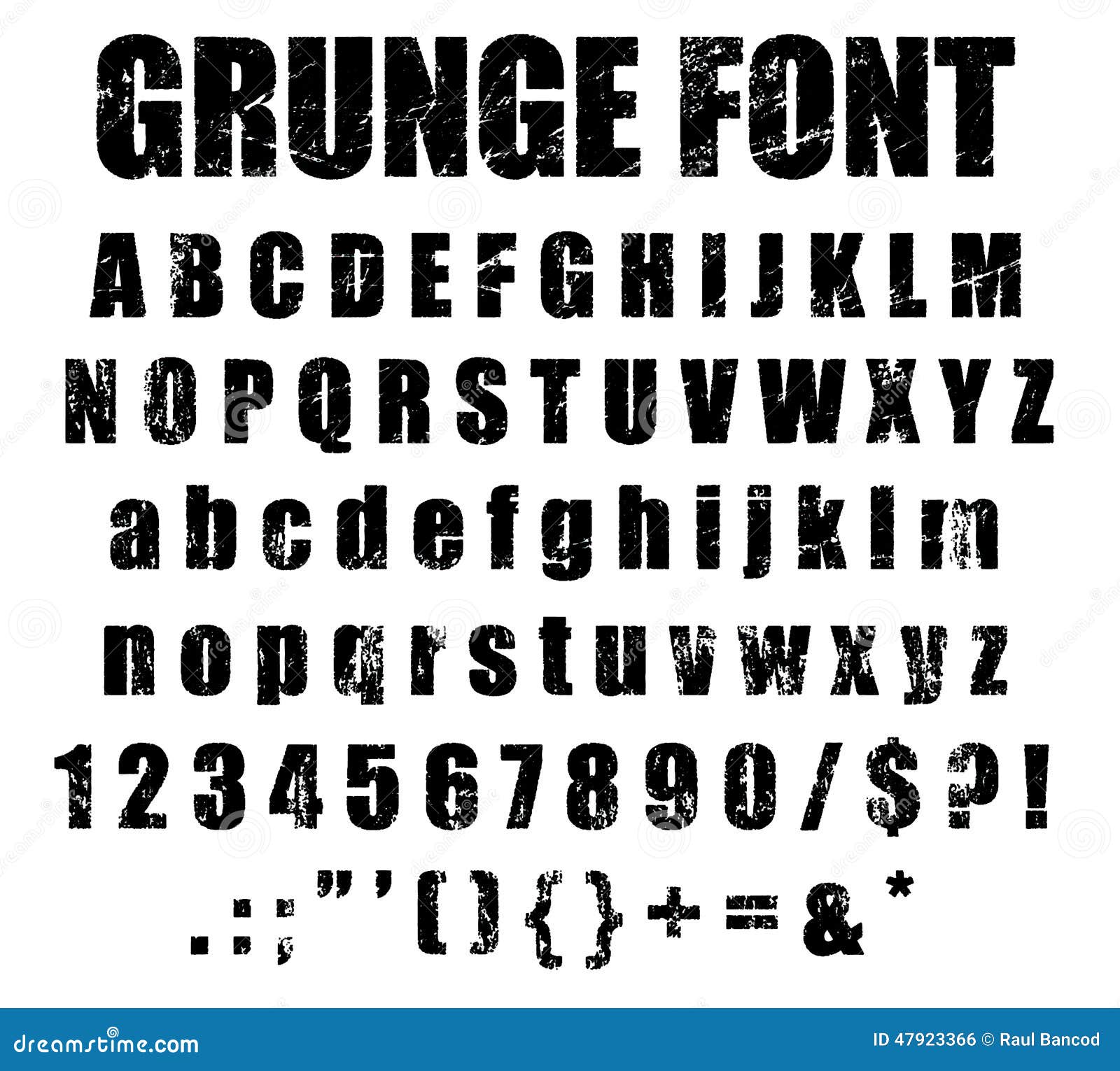 Grunge Font Alphabet and Numeral Set Stock Illustration - Illustration ...