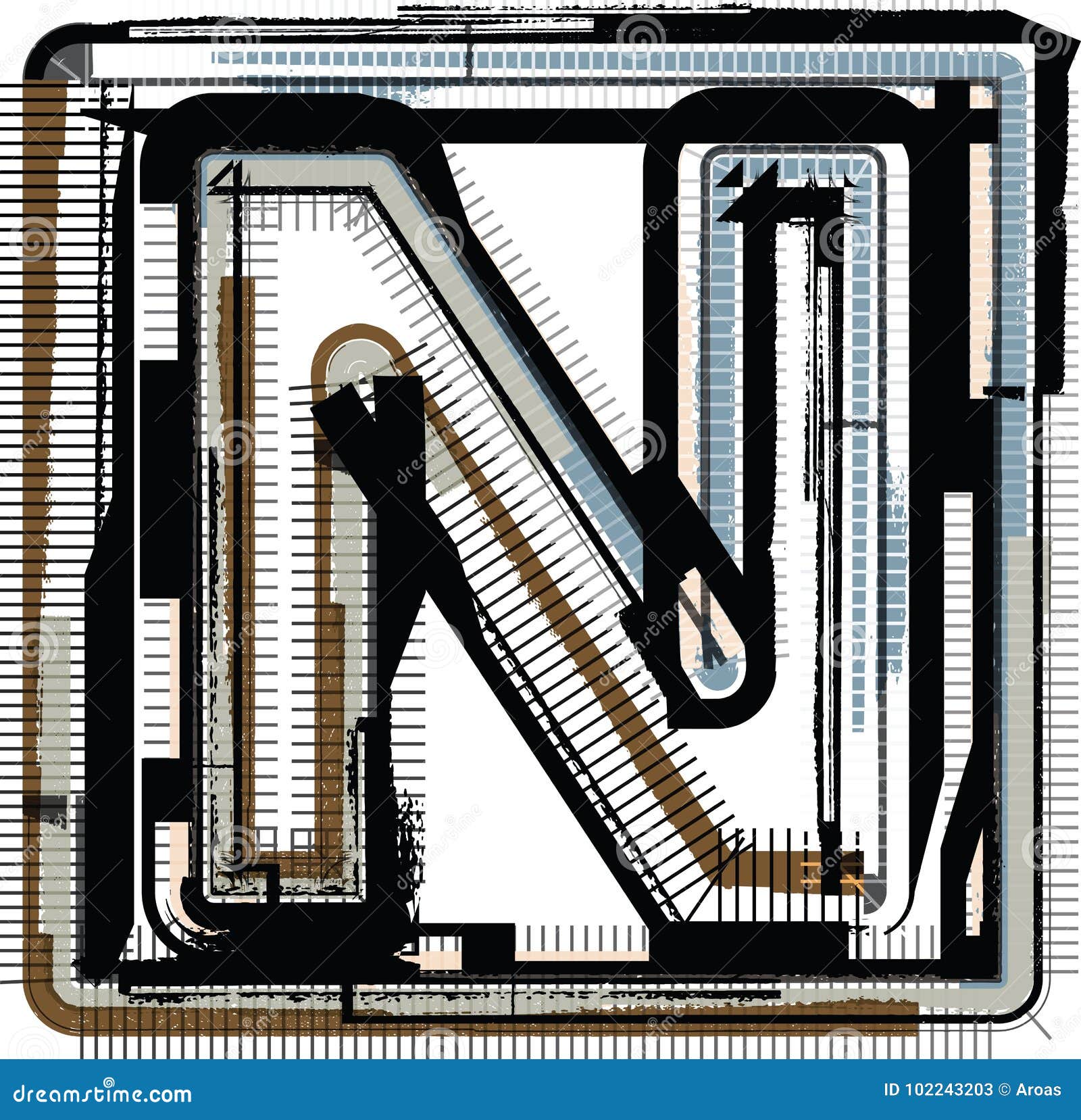 Grunge Font LETTER N stock vector. Illustration of element - 102243203