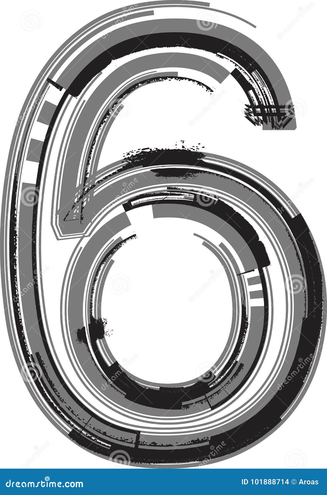 Grunge Font. Number 6 stock vector. Illustration of outline - 101888714