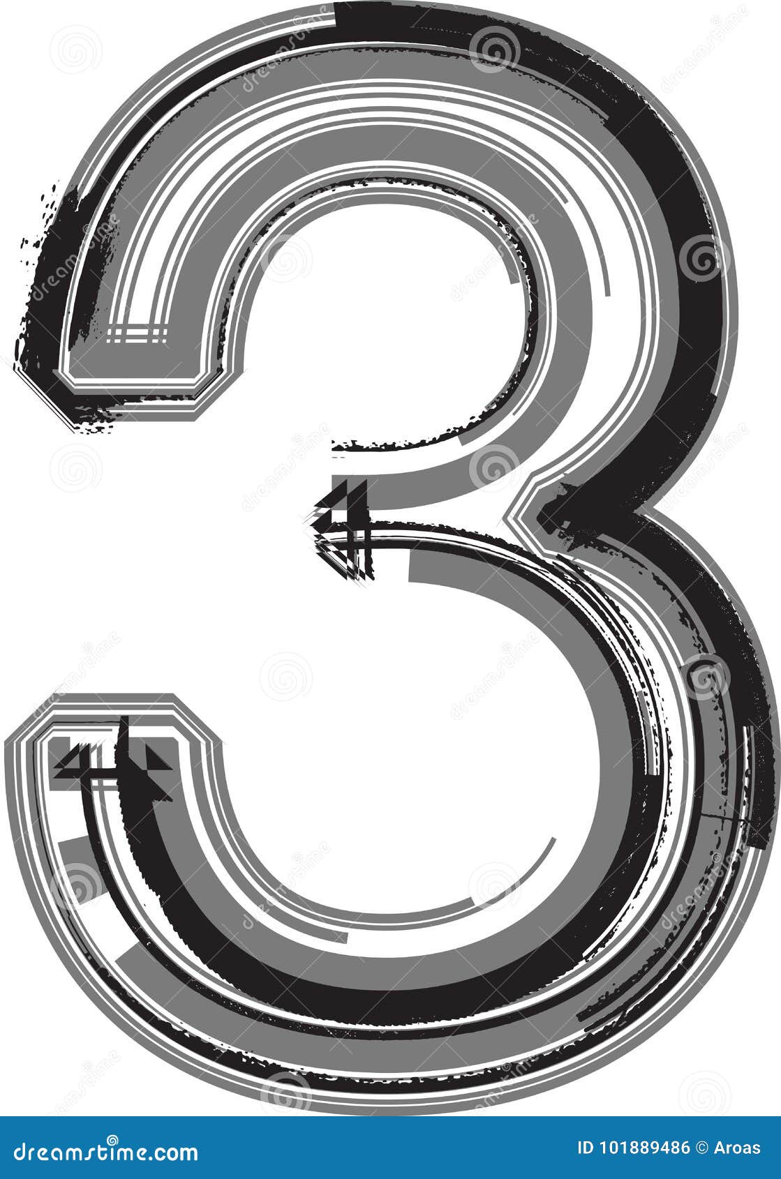 Grunge Font. Number 3 stock vector. Illustration of brush - 101889486