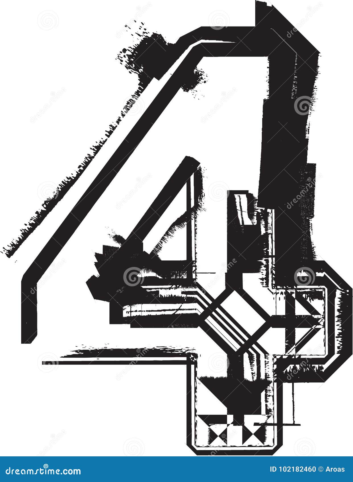 Grunge Font NUMBER 4 stock vector. Illustration of drawing - 102182460