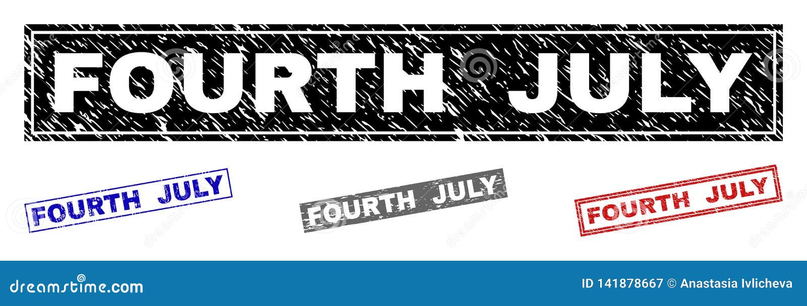 Grunge FOURTH JULY Textured Rectangle Stamps Stock Vector ...