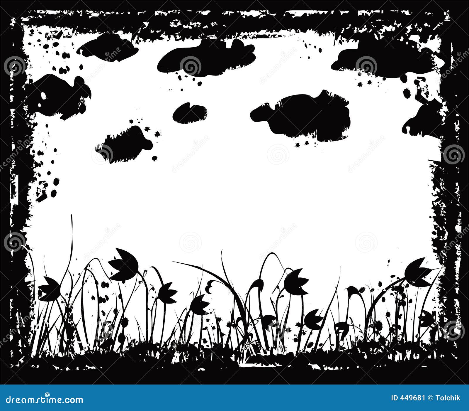 Grunge Frame with Flowers and Clouds, Vector Stock Vector ...