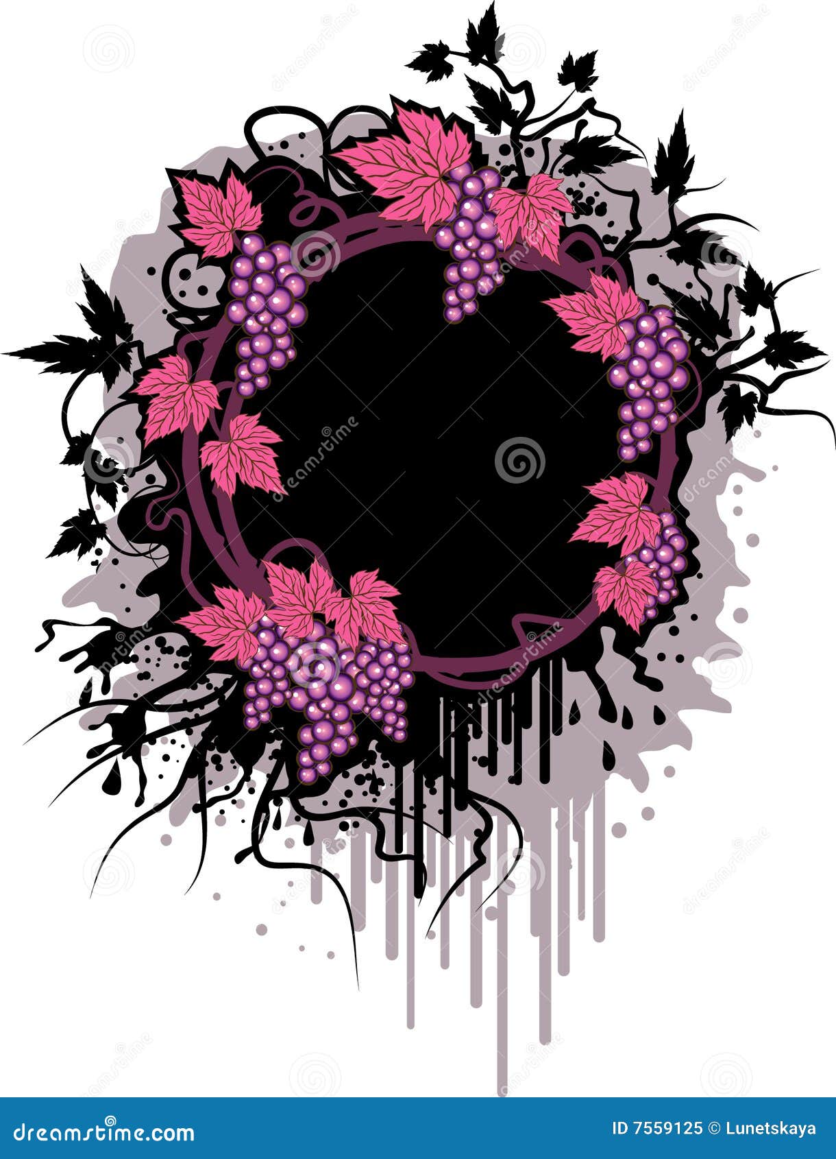 Grunge Frame with the Grapes Stock Vector - Illustration of aged, black ...